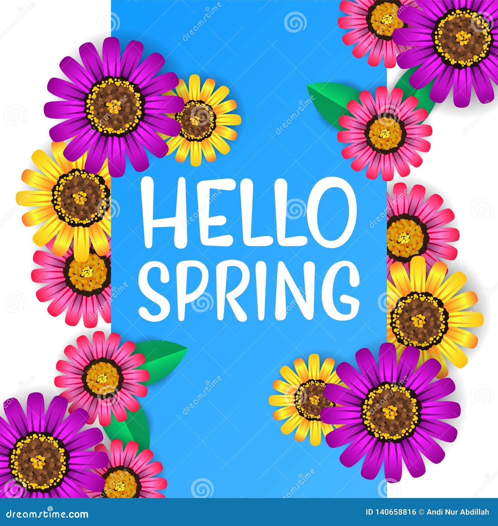 Hello Spring Background with Beauty Purple, Pink, Yellow Flower Blossom ...