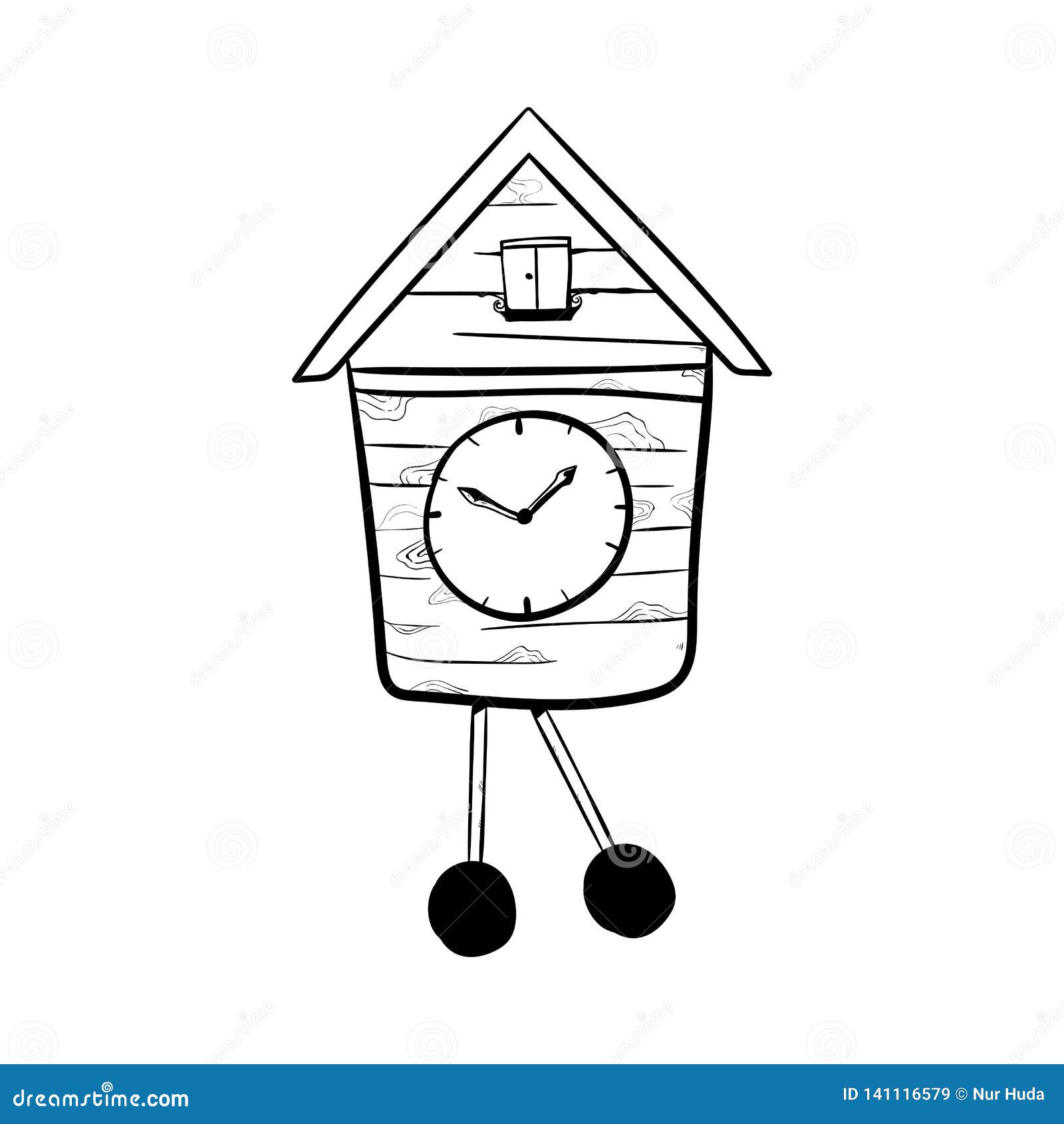 Vintage Wall Clock Doodle Hand Drawing Stock Illustration ...