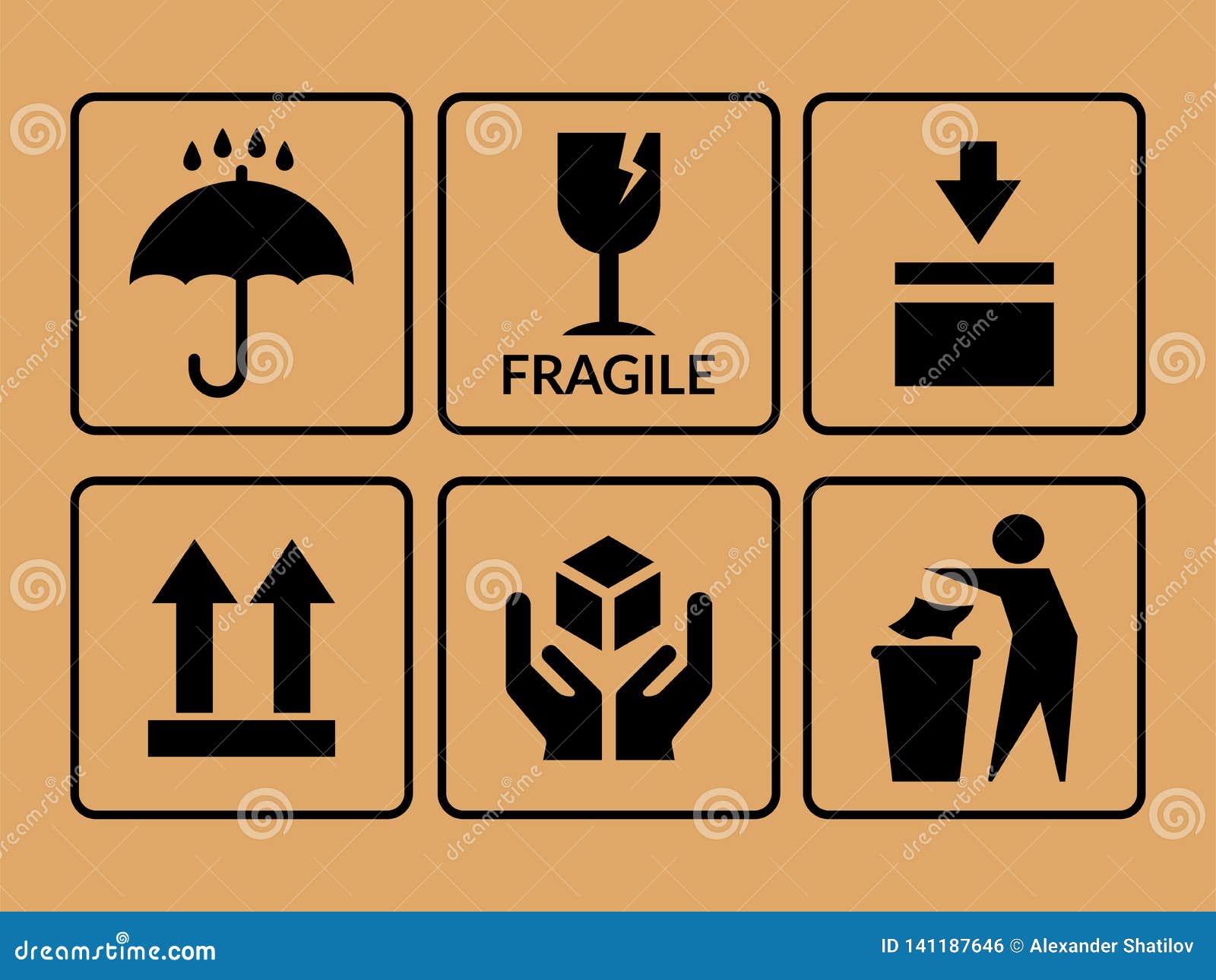 Packing Symbol. Vector Set of Icons on Cardboard, Box. Production or ...