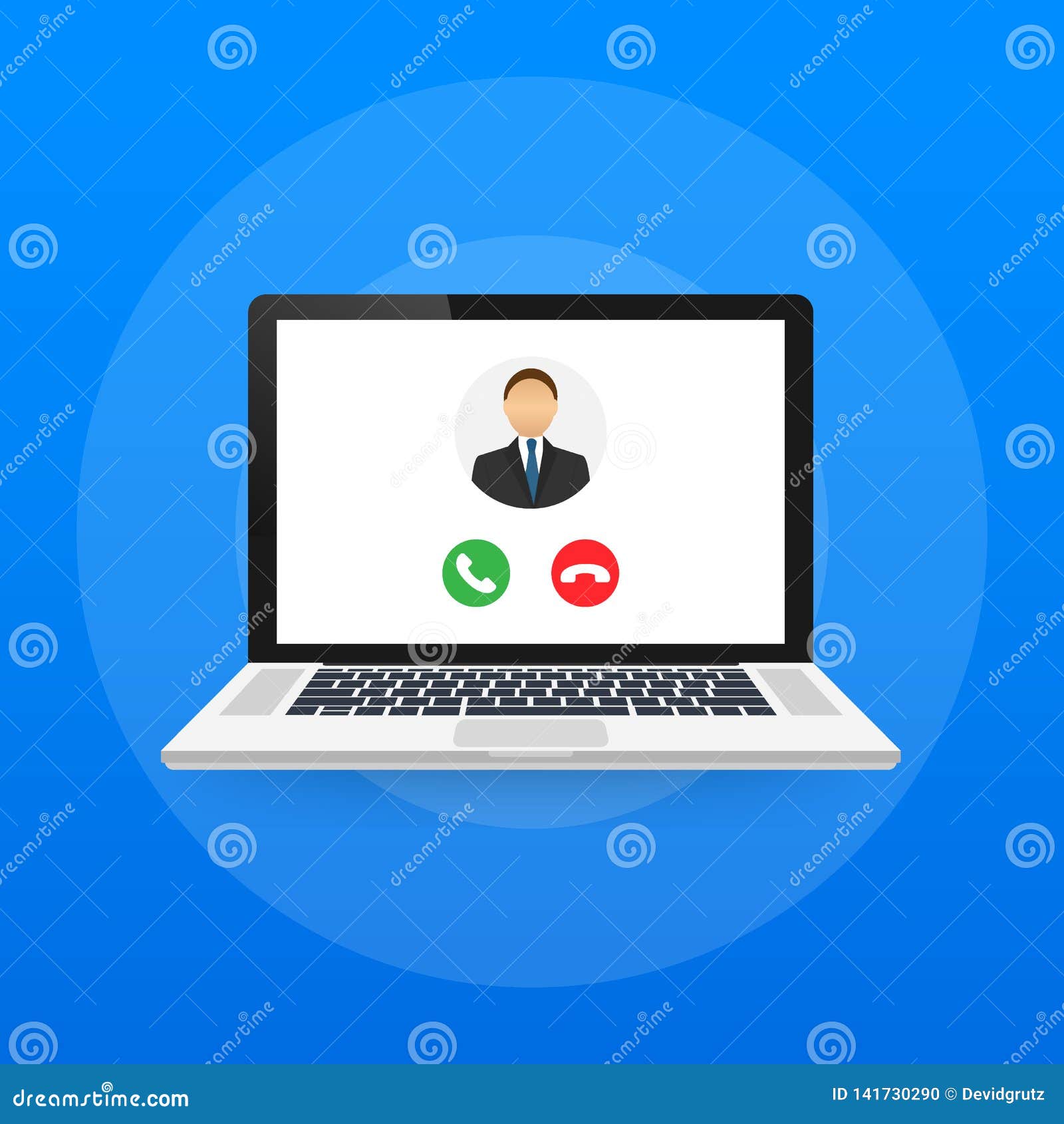 Incoming Video Call on Laptop. Laptop with Incoming Call, Man Profile ...