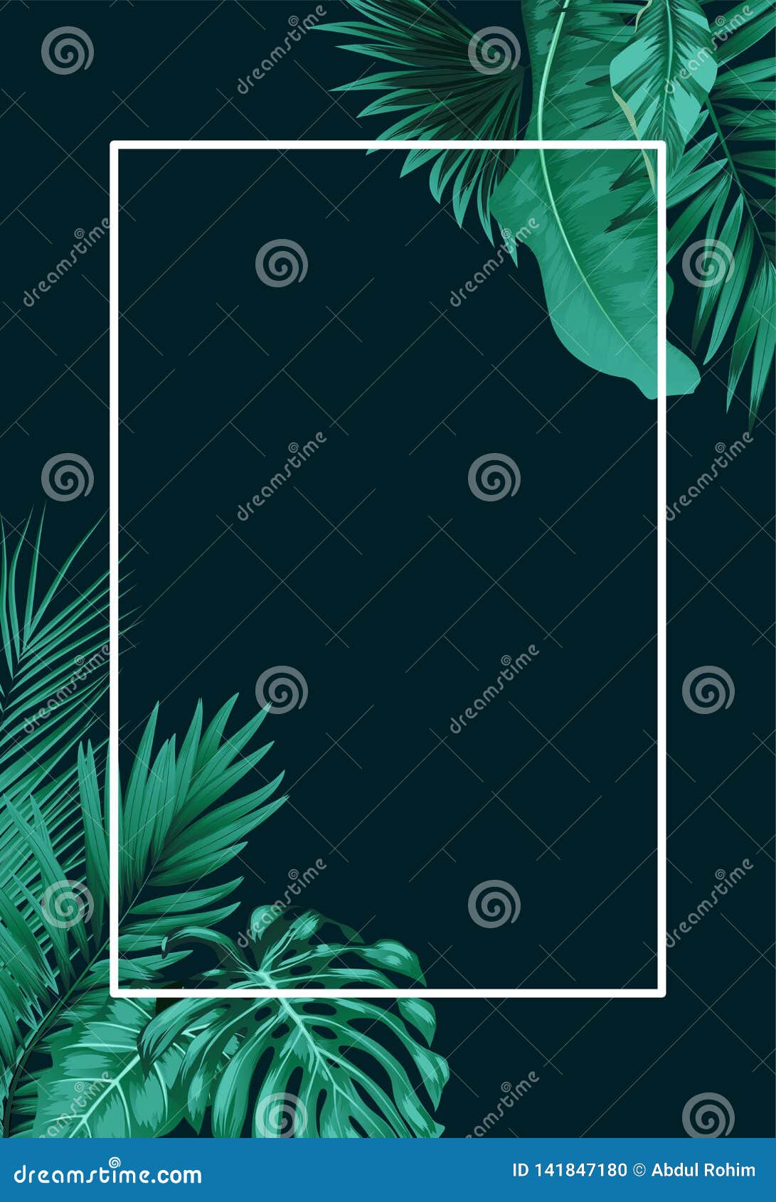 Tropical Forest with Square Frame on Black Background Stock ...