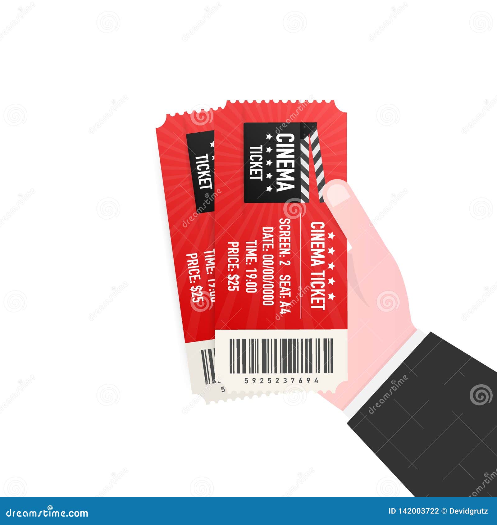 Hand Holding Two Tickets. Cinema Tickets. Vector Illustration. Stock ...