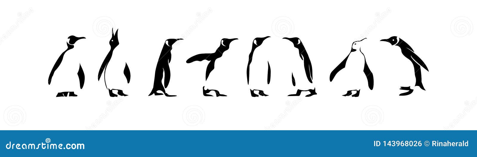 Set Penguin Black Walk Logo Icon Designs Vector Illustration Silhouette ...