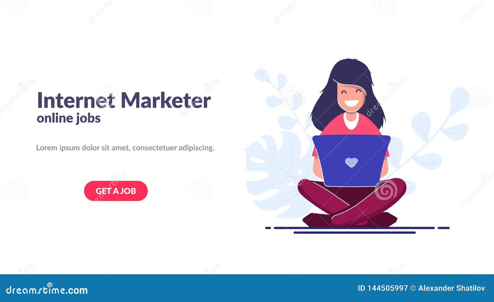 Internet Marketer Concept. Work Via the Internet. Young Girl with a ...