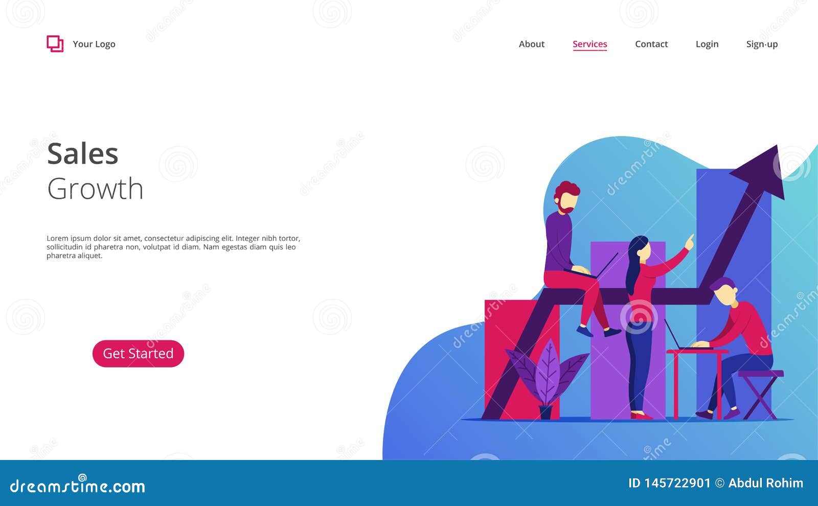 Business Sales Growth of People Working Stock Illustration ...