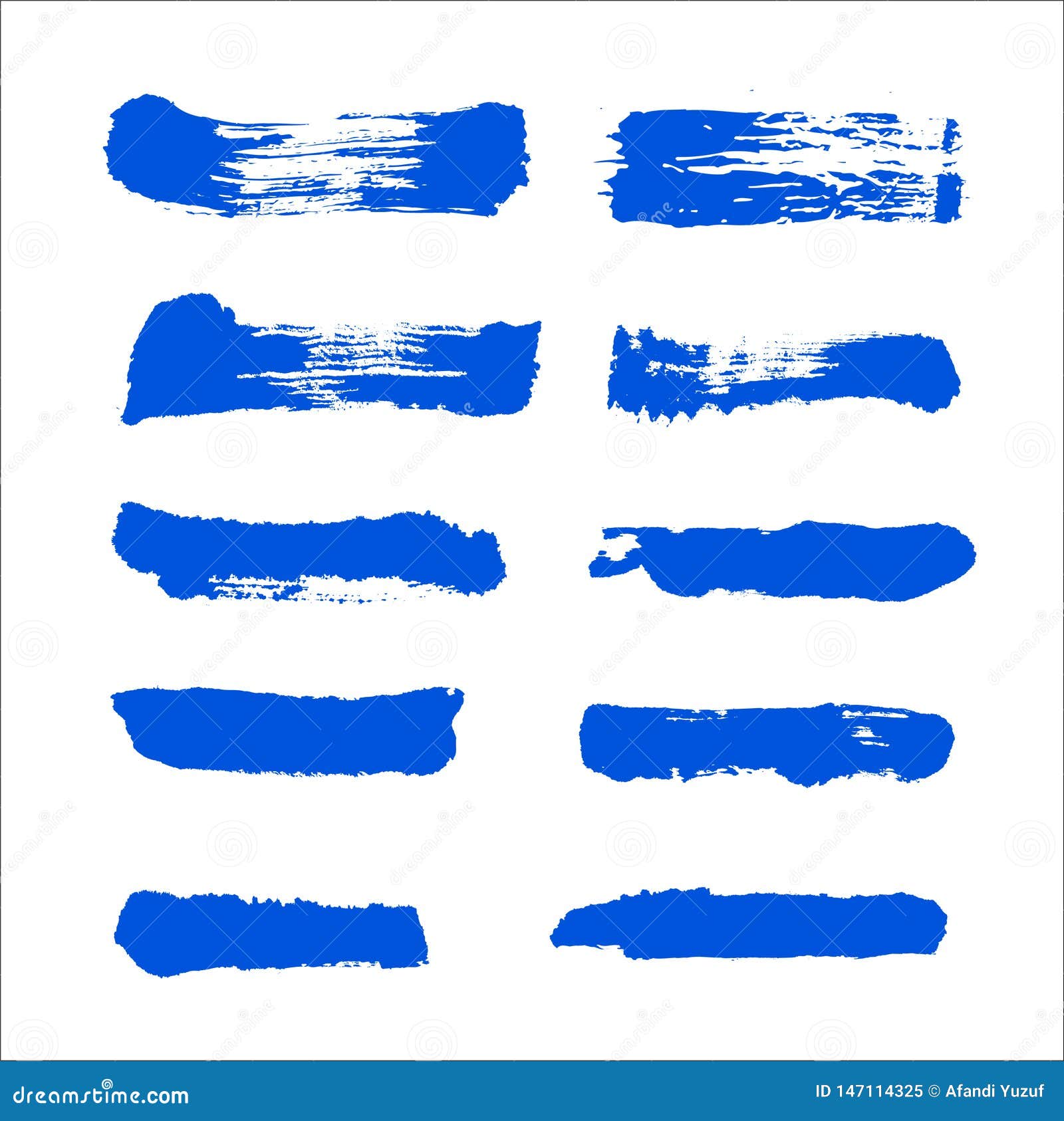 Collection Vector Blue Ink Paint Brush Stroke Set Hand Drawn Grunge ...