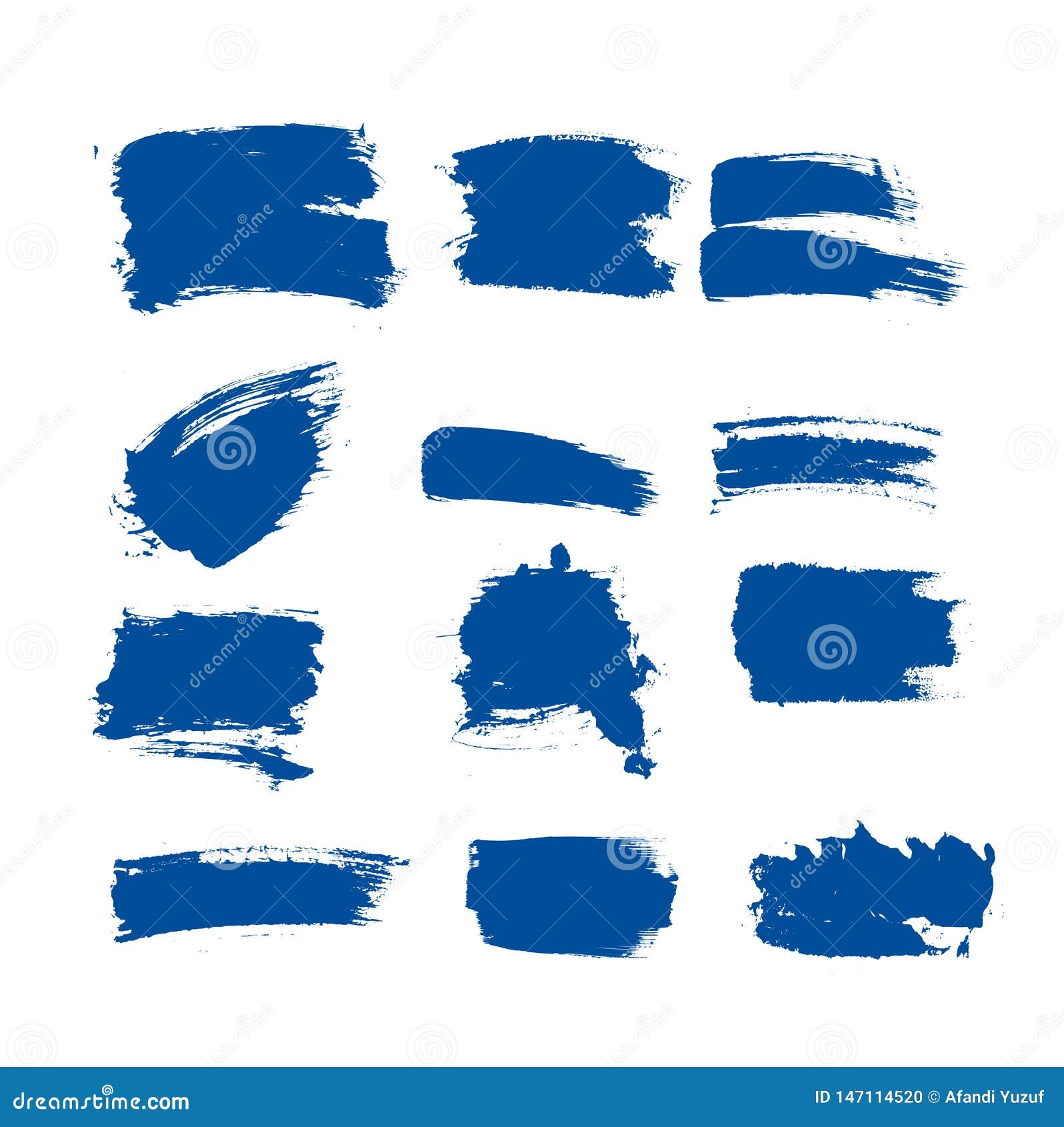 Collection Vector Blue Ink Paint Brush Stroke Set Hand Drawn Grunge ...