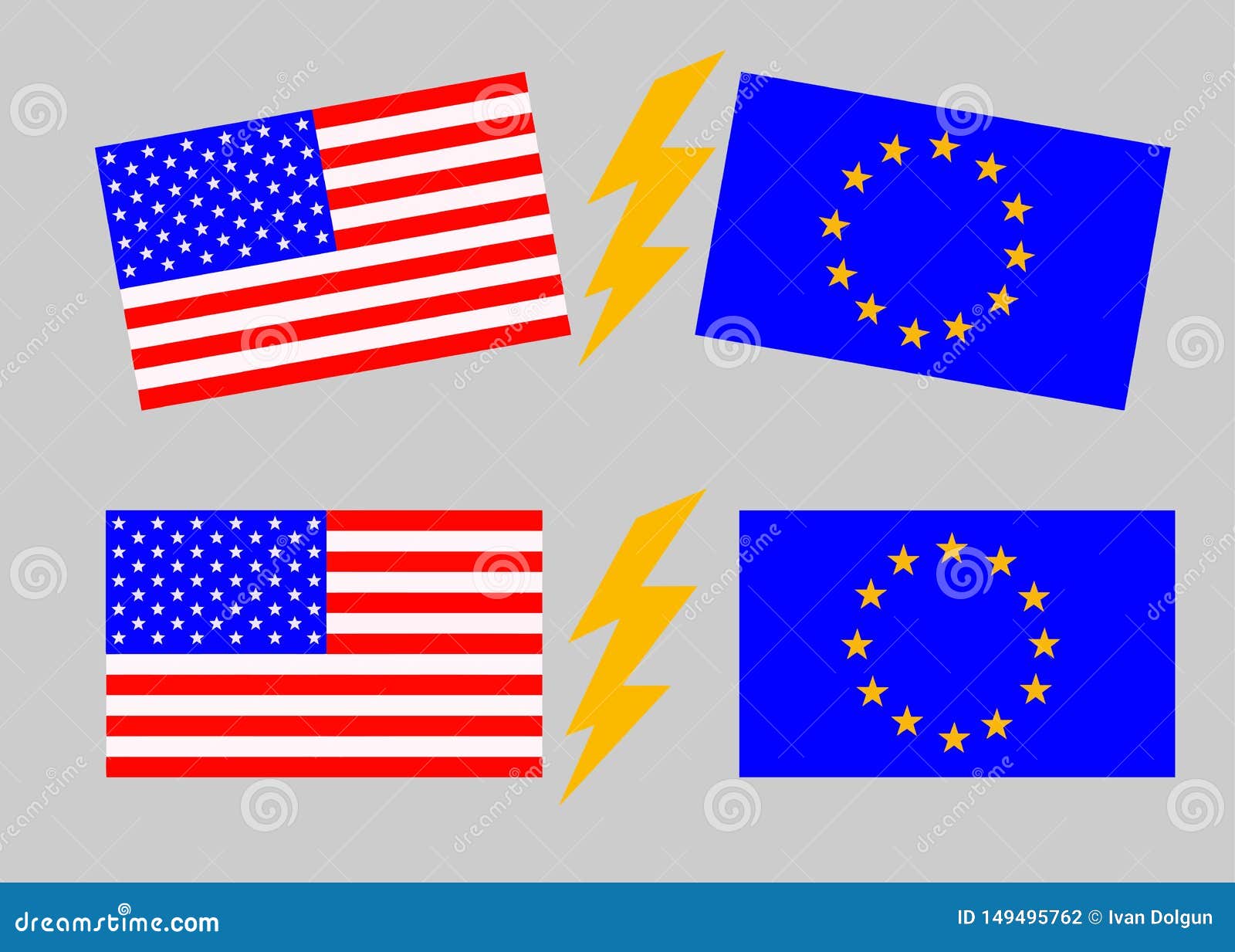 USA Versus European Union. American Flag and Flag of Europe. Stock ...