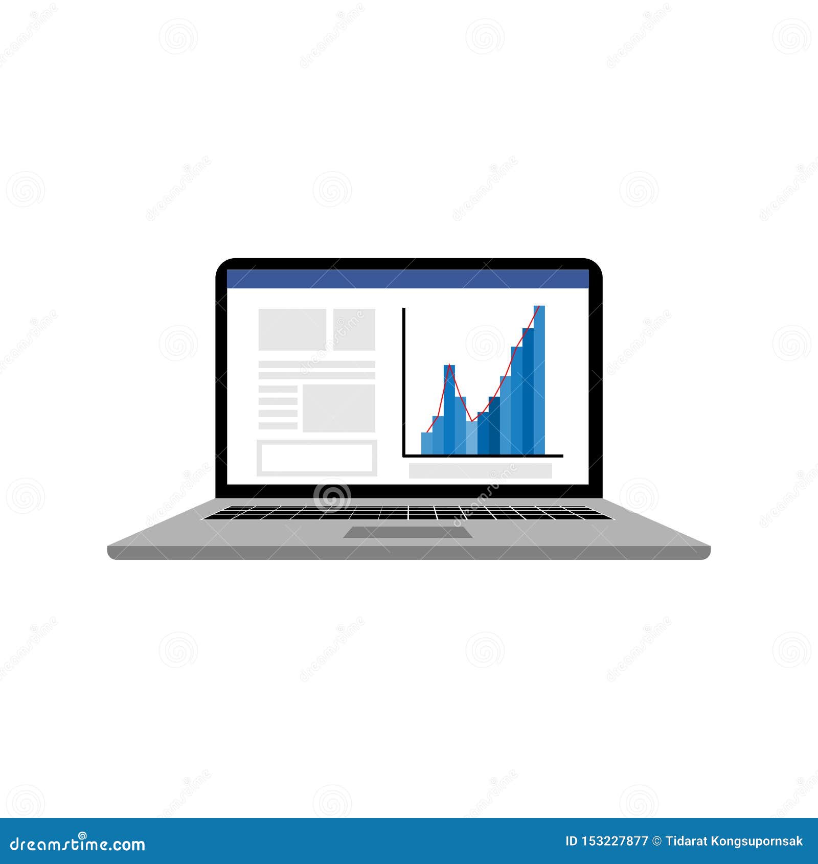 Laptop with News and Graph on Screen Stock Vector - Illustration of ...