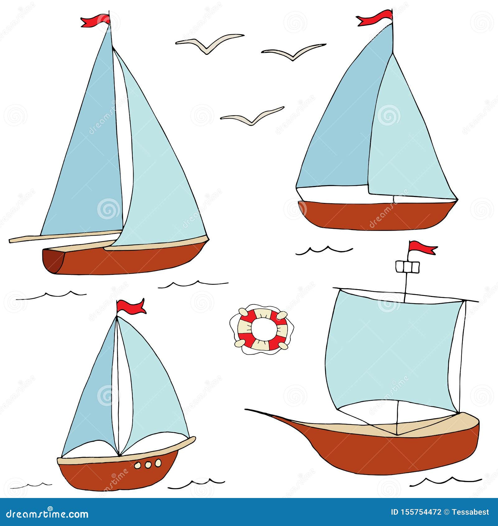 Set of Small Ships for Marine Design Stock Vector - Illustration of ...