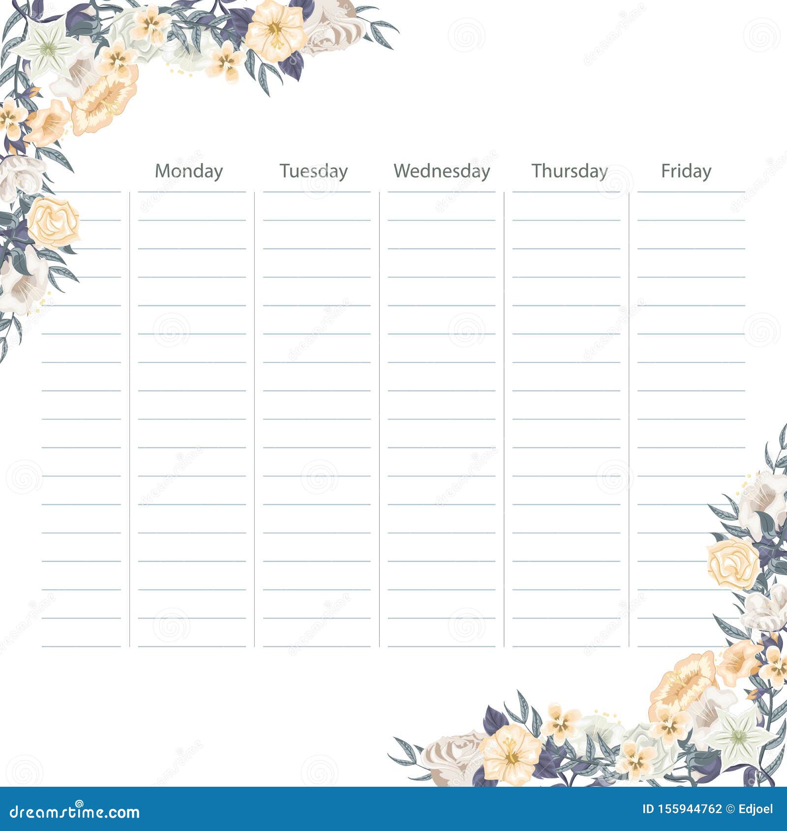 Creative School Schedule Card with Flowers Background Stock Vector ...