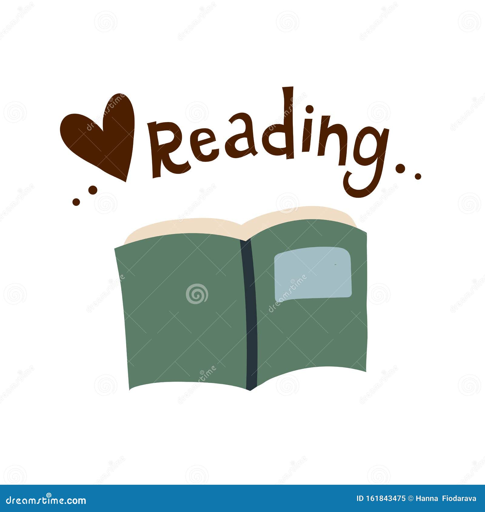 Love Reading. Vector Illustration with Cartoon Book, Lettering, Heart ...