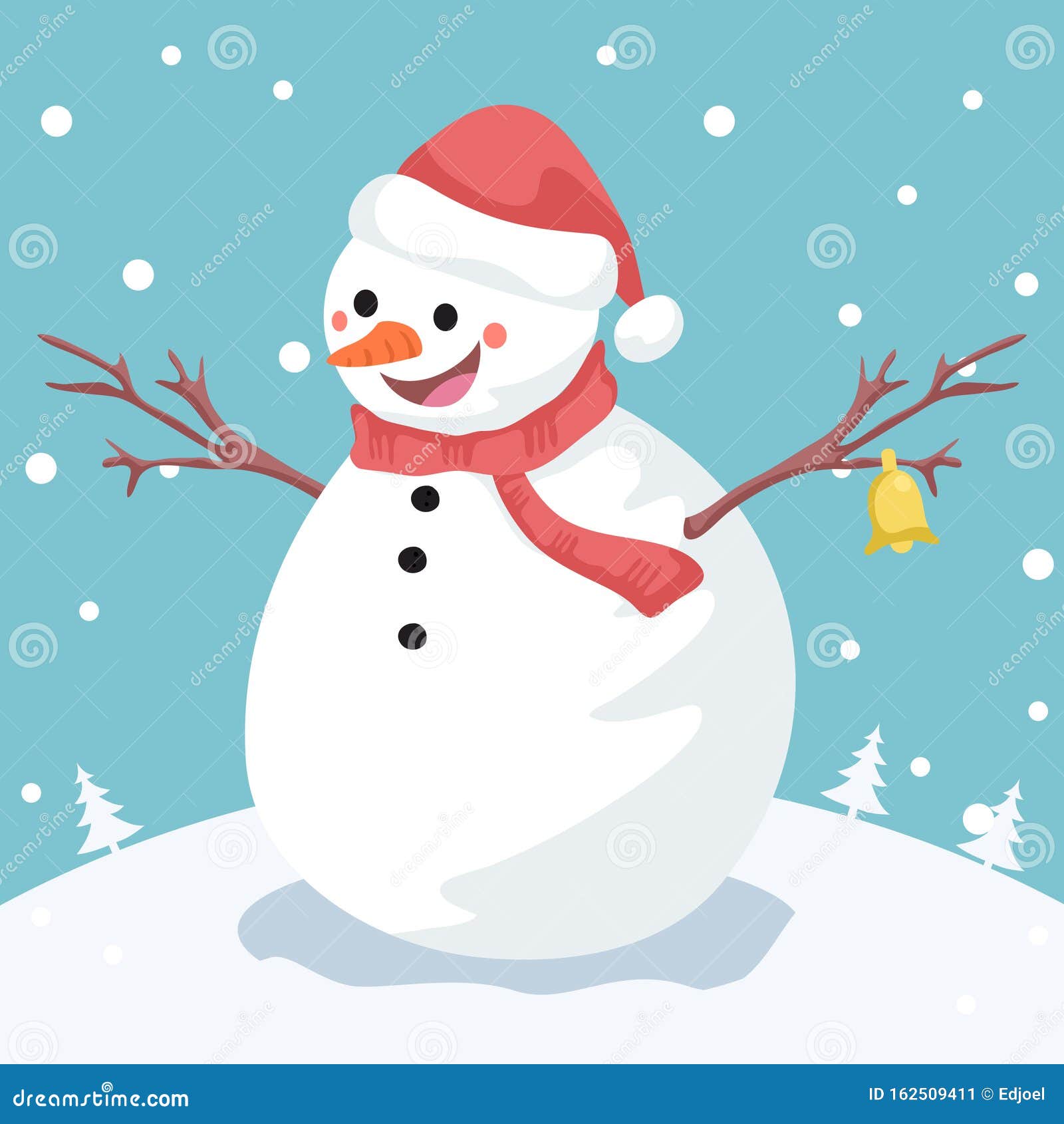 Merry Christmas Card of Snowman with Bells Stock Vector - Illustration ...