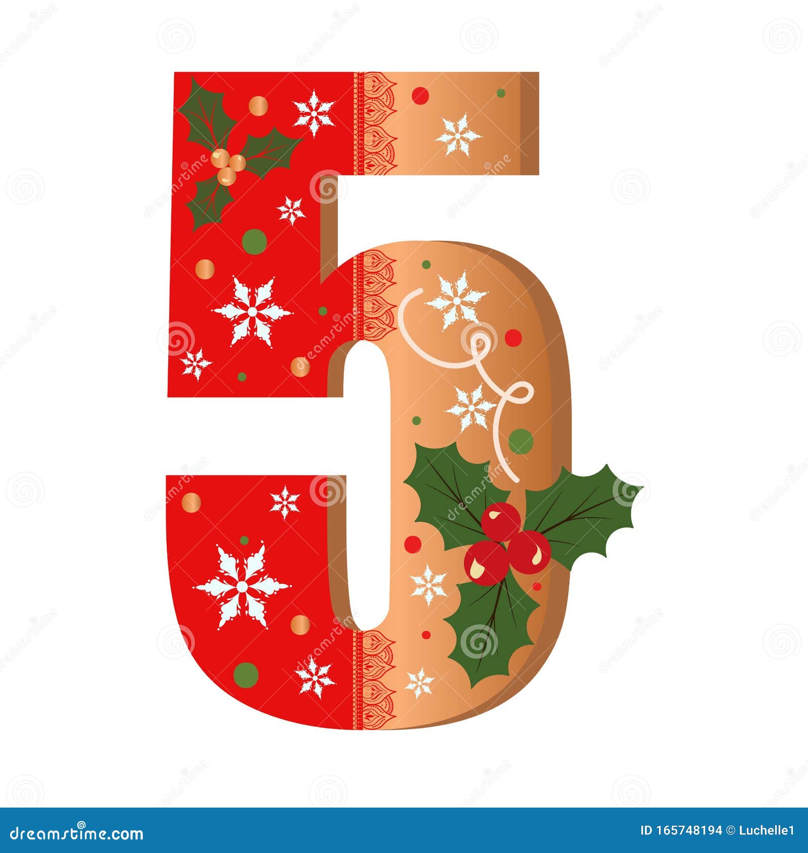 Numbers Gingerbread Cookies Vector - Number 5 with Flowers, Leaves ...