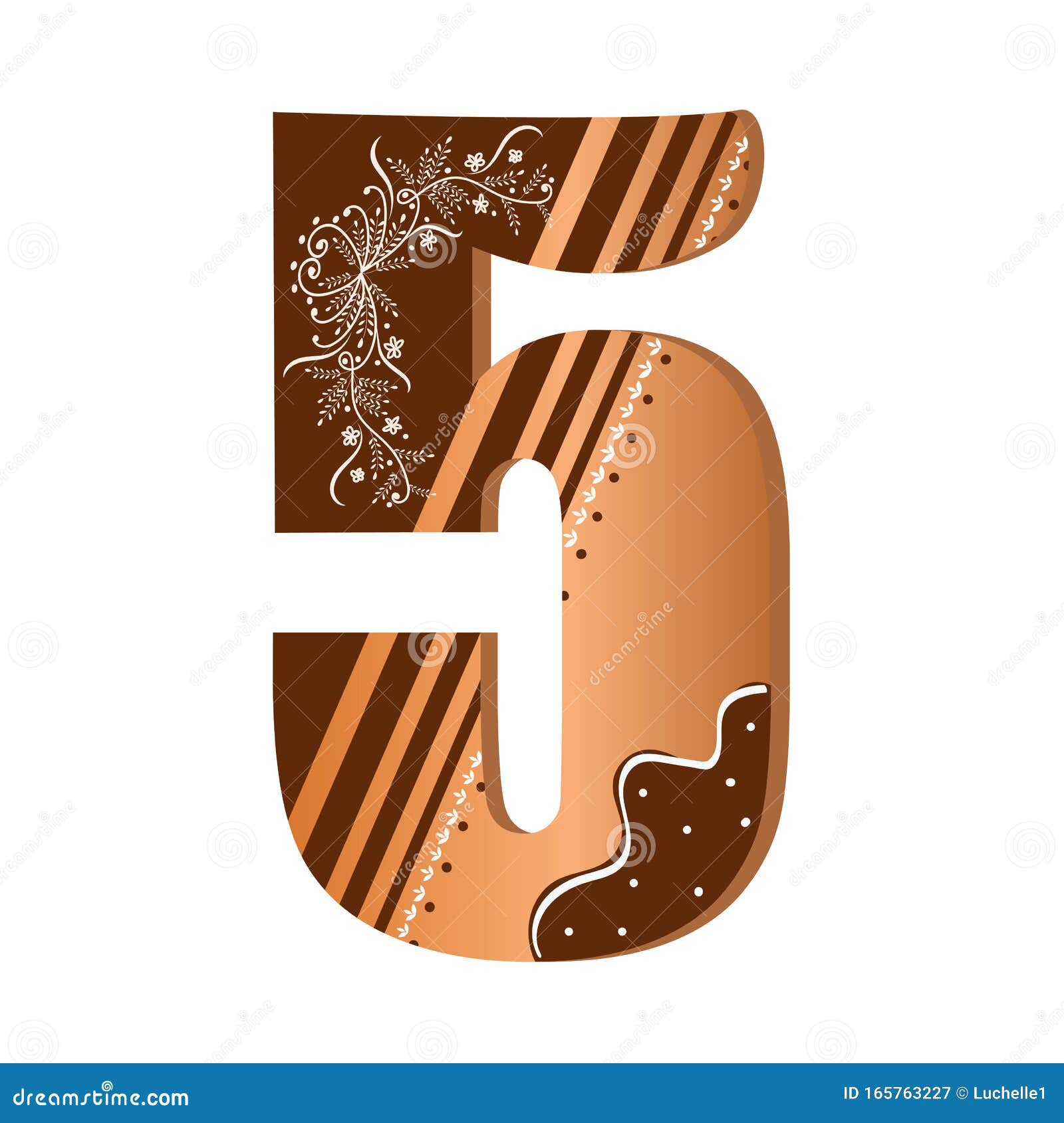 Numbers Cookies Chocolate Vector - Number 5 with Flowers, Leaves ...