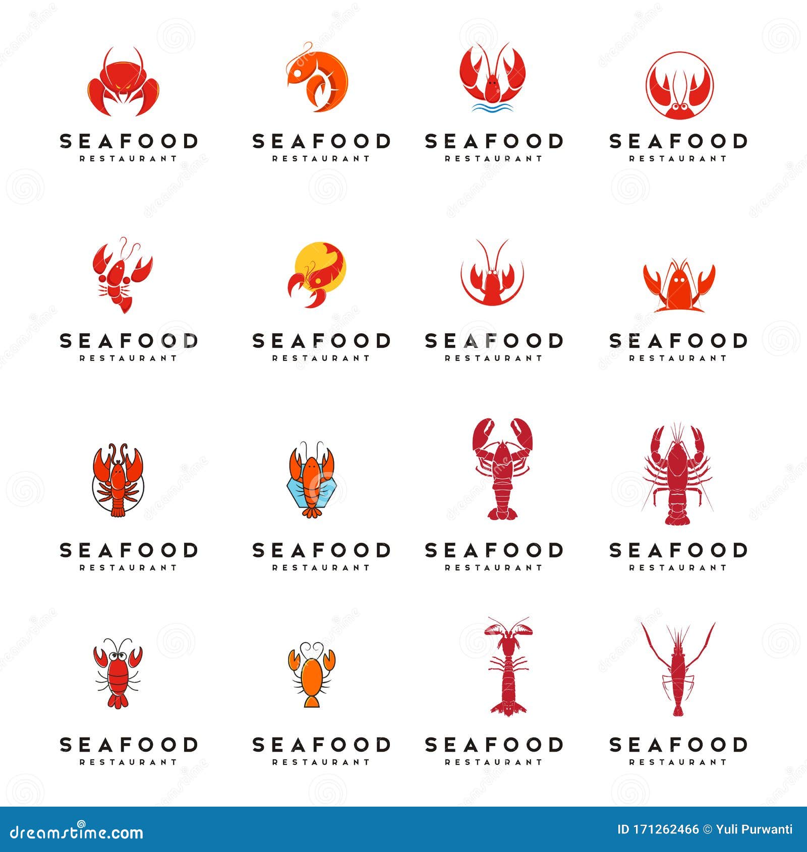 Set of Seafood Lobster Logo Design Vector Stock Vector - Illustration ...