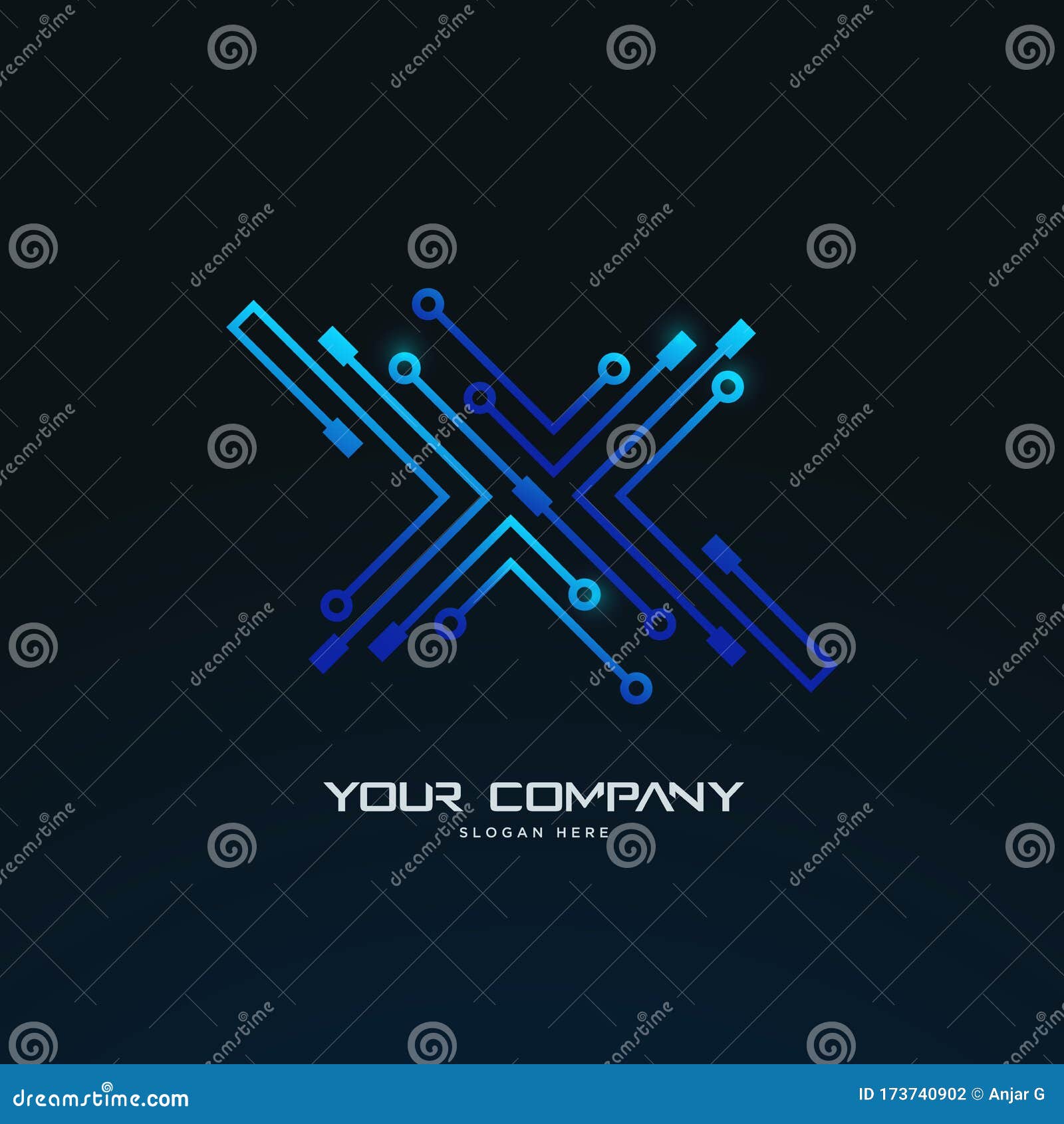 X Letter Initial Futuristic Abstract Tech Circuit Board Logo Template ...