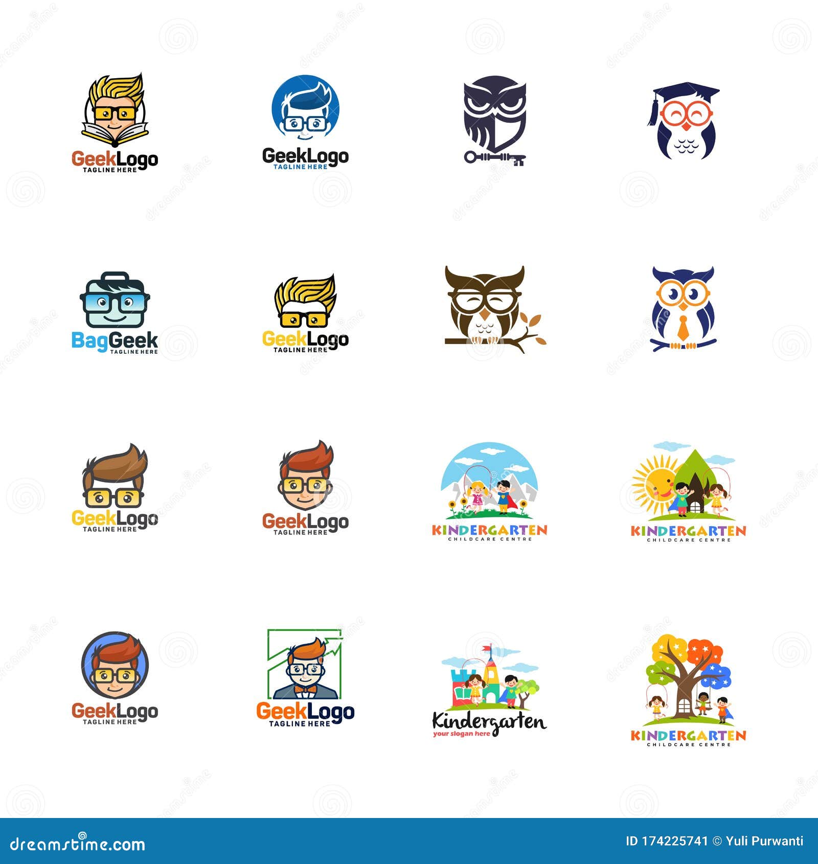 Set of Abstract Business Technology Education Geek Logo Logo Design ...