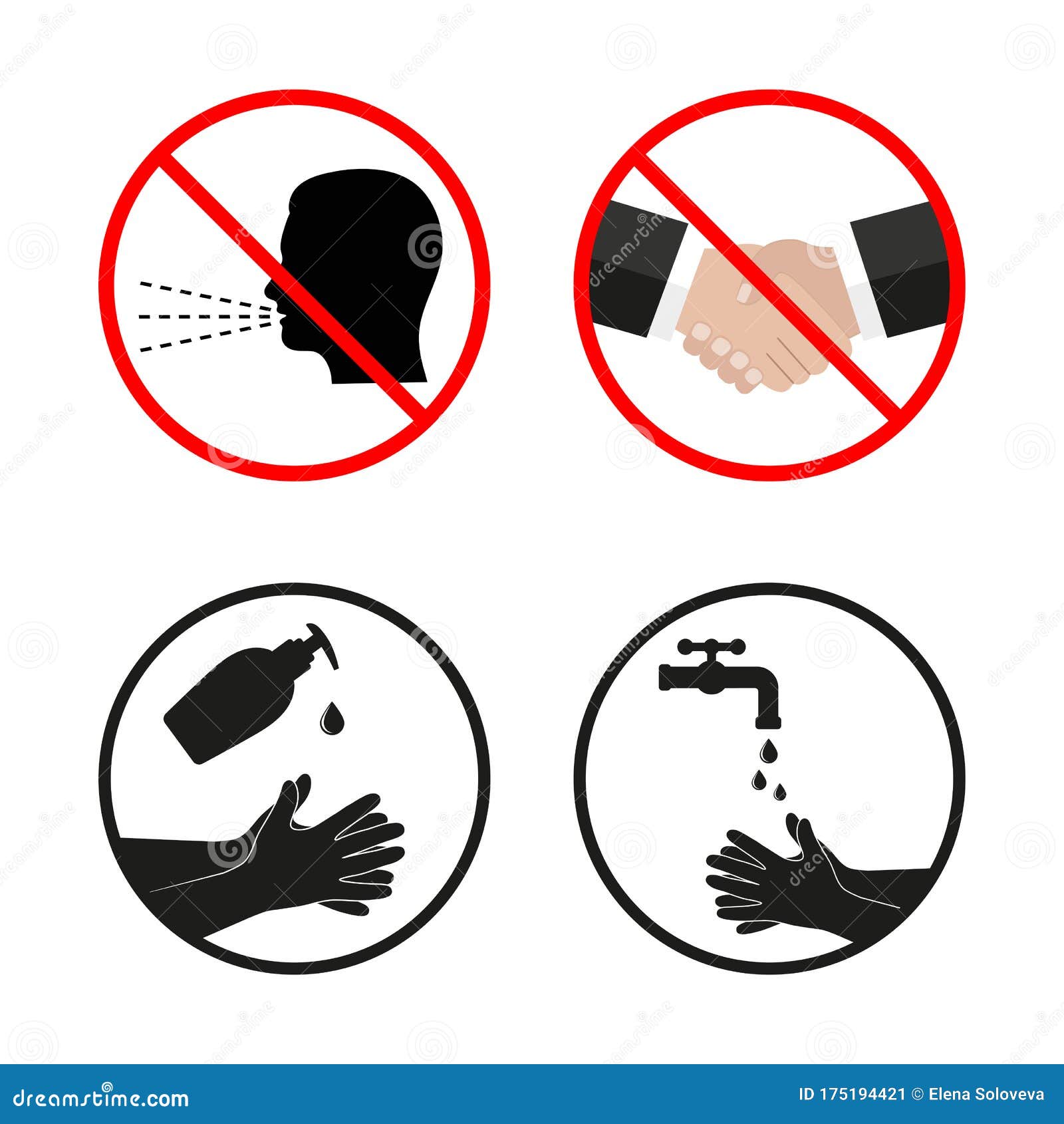 Set Of Prohibiting Icons. No Cough, No Handshake, No Runny Nose, No ...