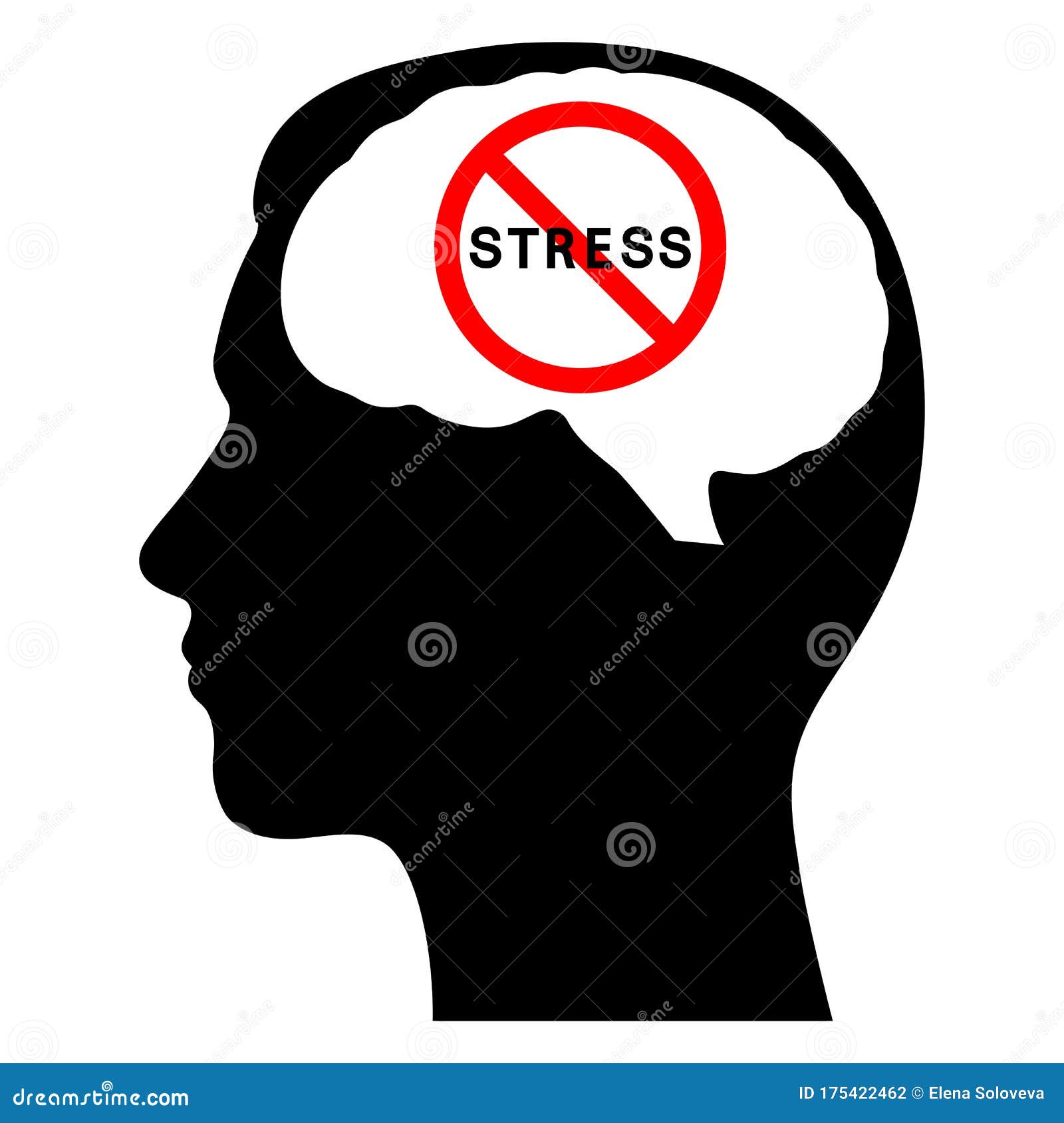 Human Brain and No Stress Sign in a Red Crossed Out Circle. Mindfulness ...