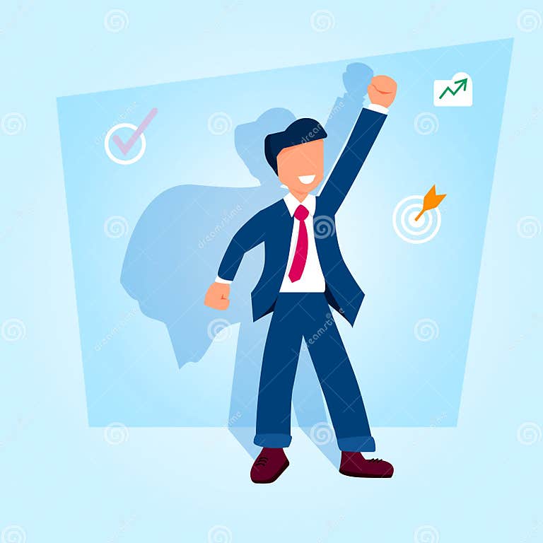 Businessman Looking with Hand Up and Superman Shadow. Happy, Successful ...