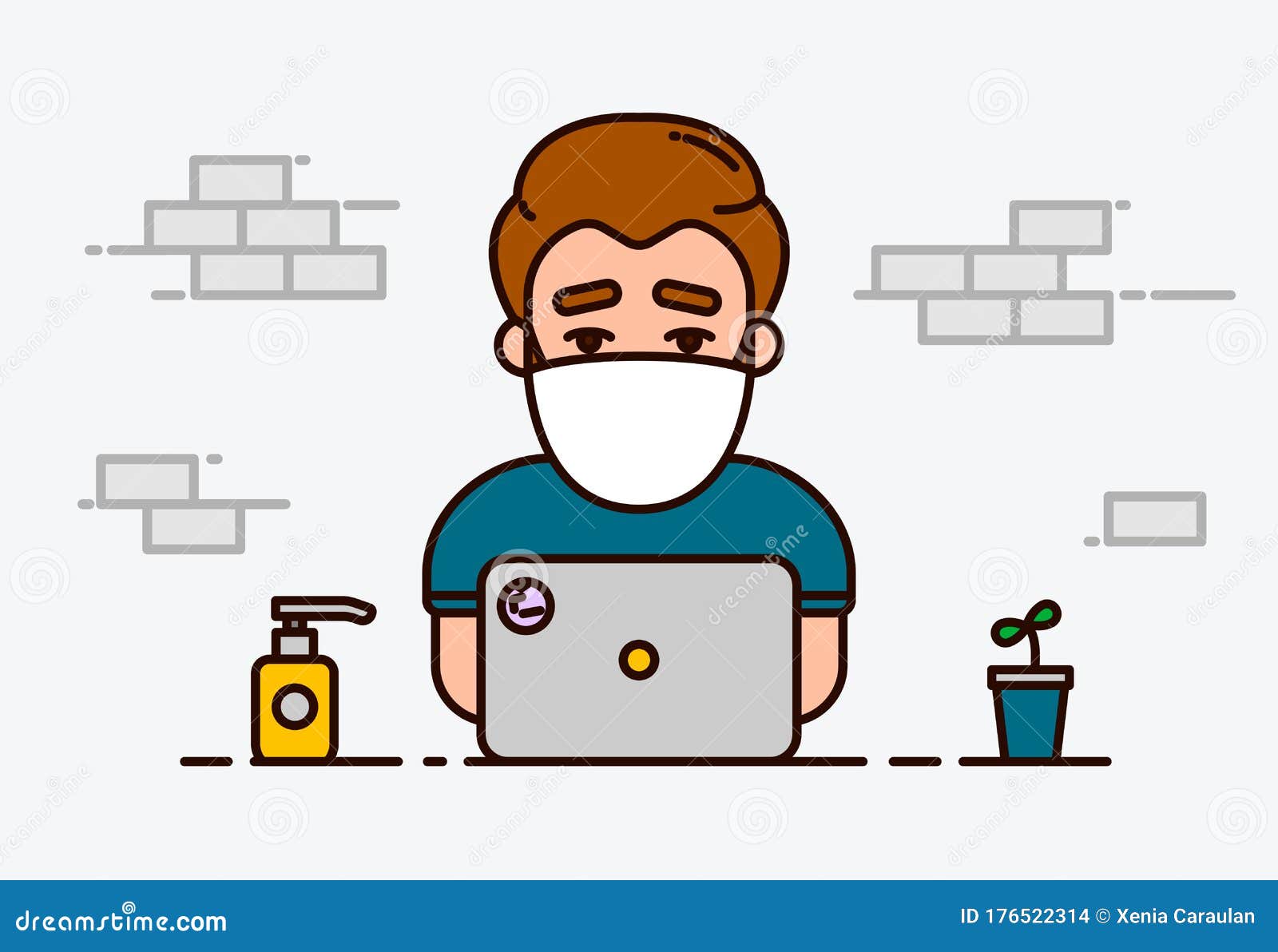 Office Worker Wearing Protective Mask. People Using Mask Stock Vector ...