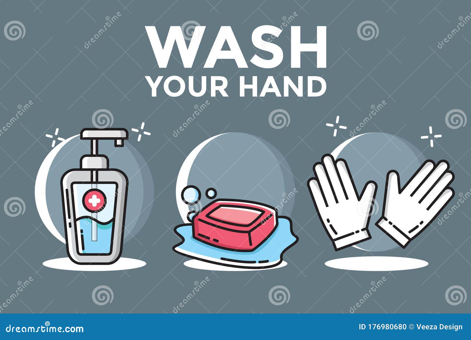 Wash Your Hand Poster with Liquid Soap and Surgical Gloves Stock Vector ...