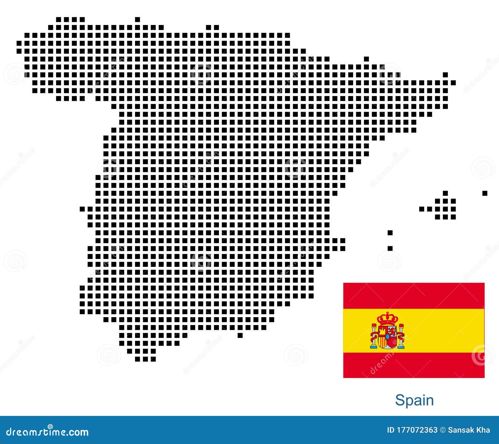 Spain map with flag. stock vector. Illustration of boundary - 177072363