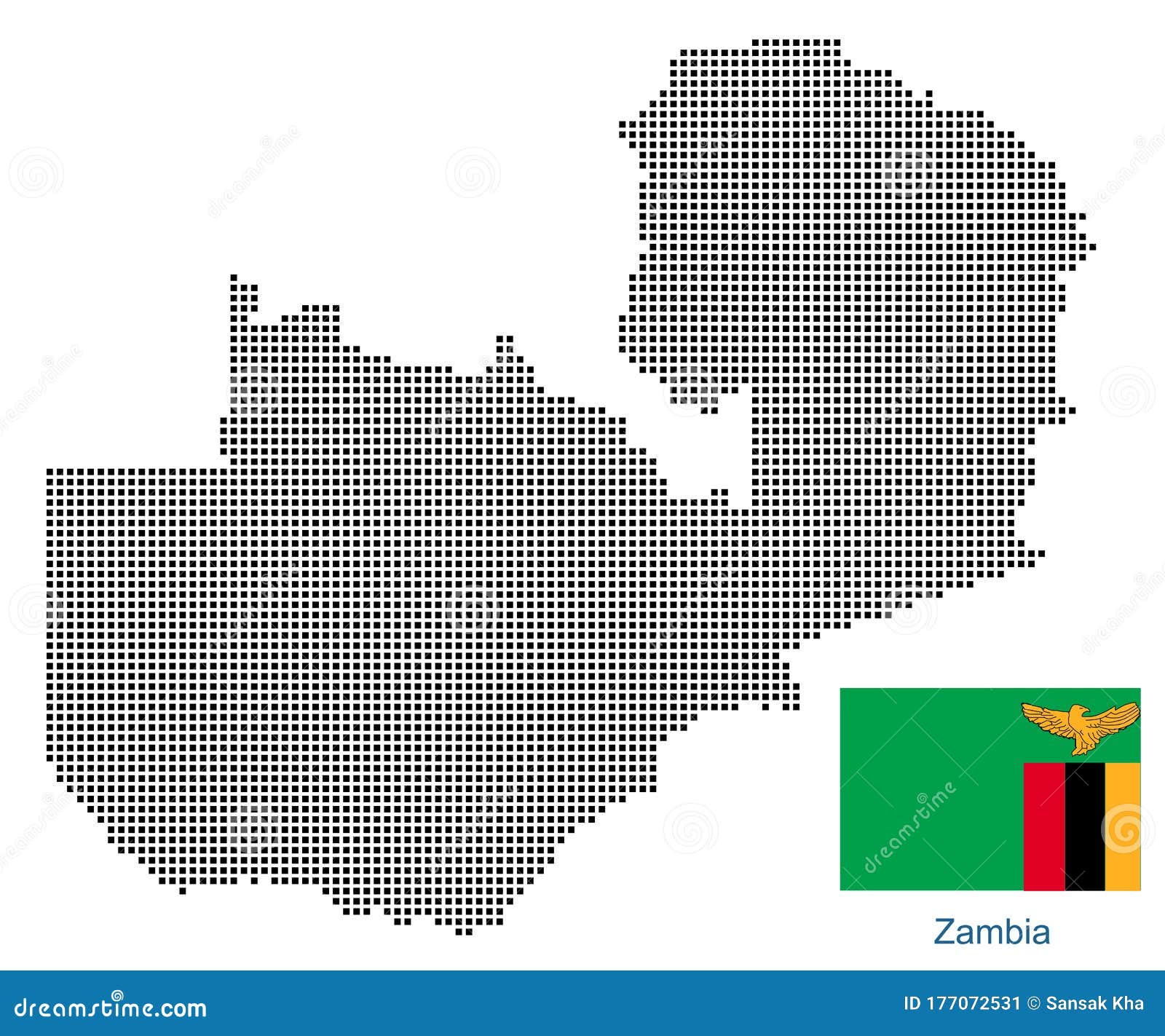 Zambia map with flag. stock vector. Illustration of area - 177072531