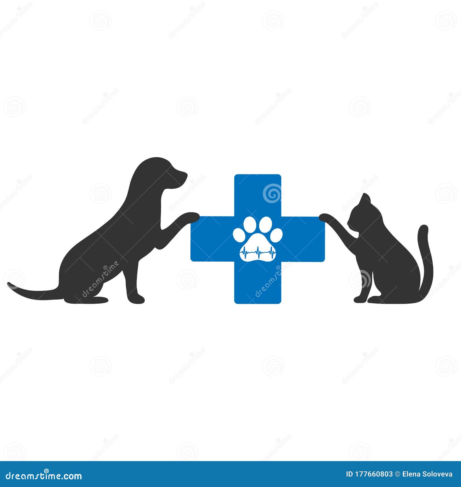 Silhouette Veterinary Symbol of Dog and Cat on the Background of a ...