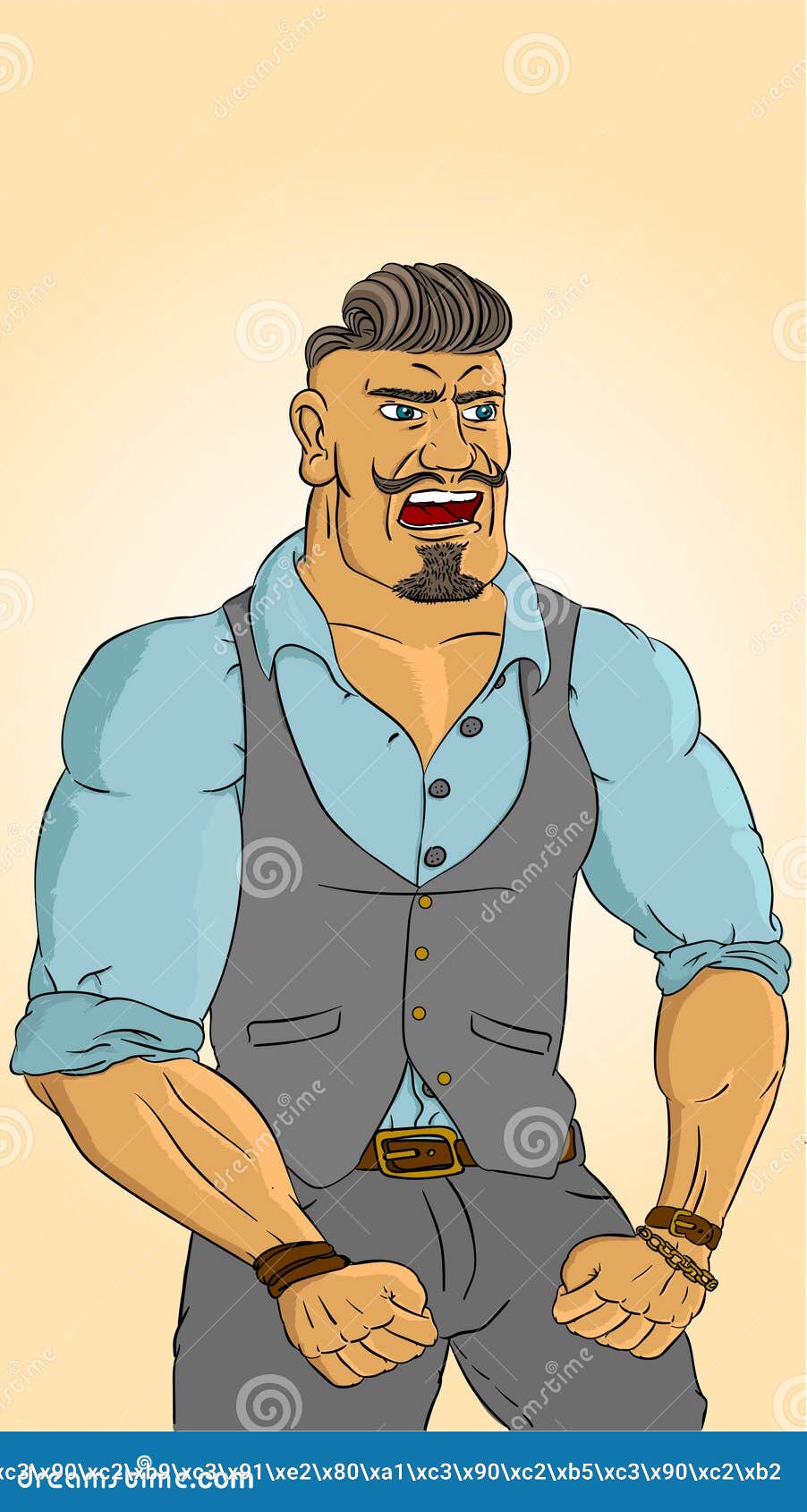 Strong Beard Man with Moustache in Classic Clothing in Angry Combat ...