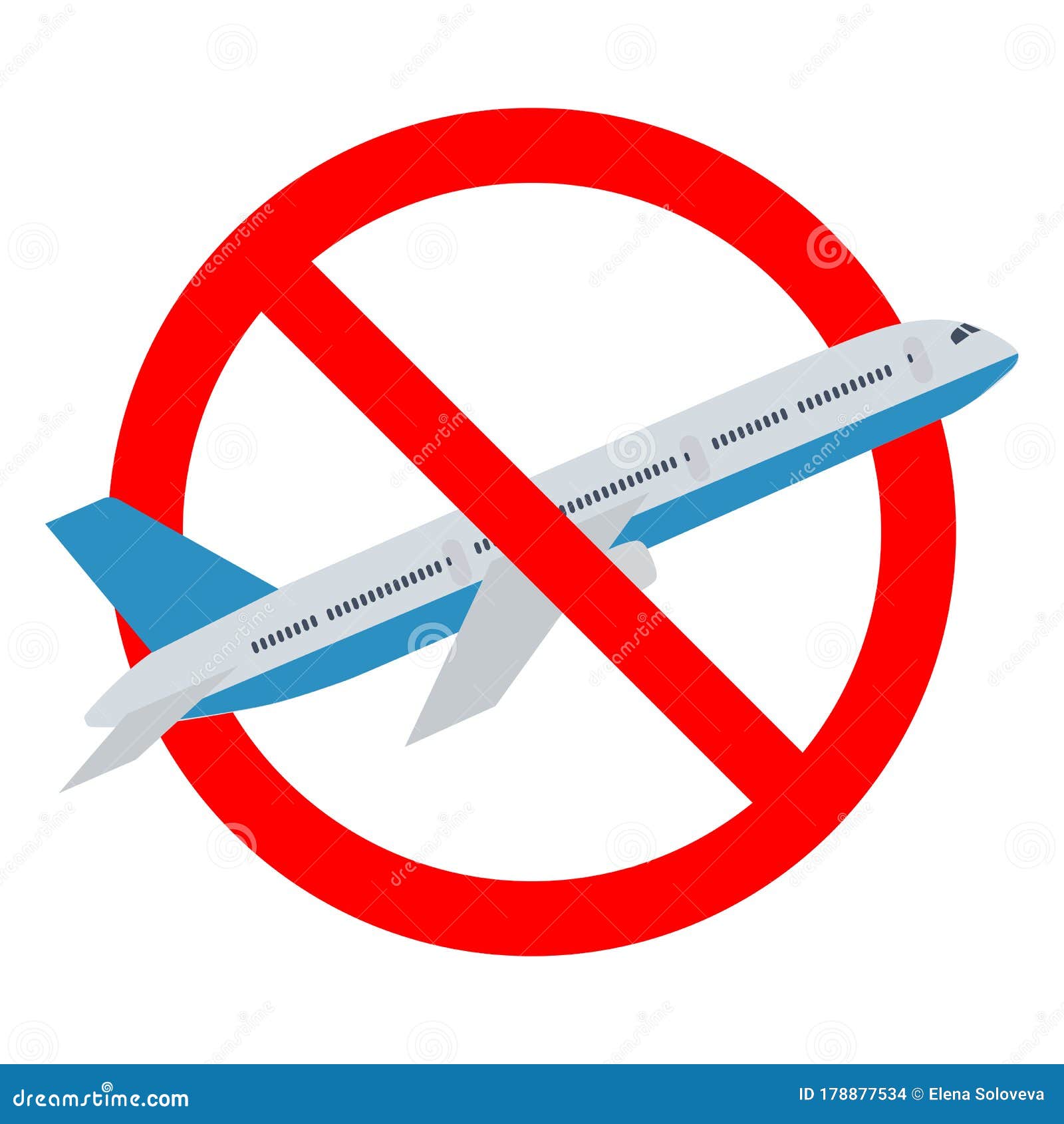 No Flying Sign in a Red Crossed Out Circle on a White Background Stock ...