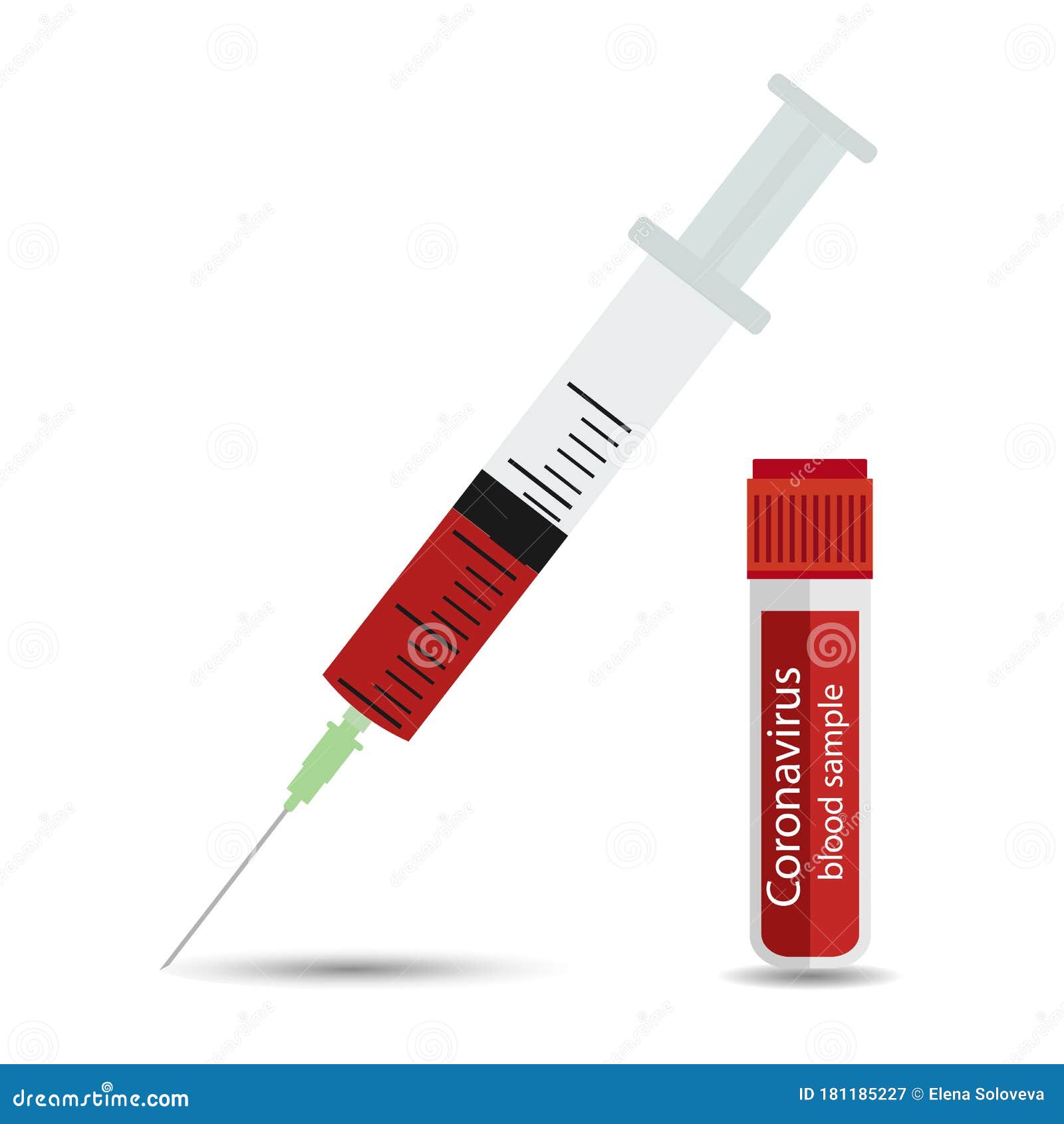 Medical Syringe for Injection and Test Tube with Blood on a White ...