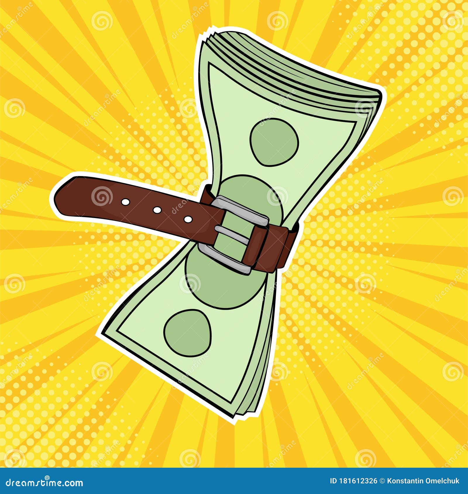 Pop Art Tight Budget and Recession Shrinking Economy. Pack of Money ...