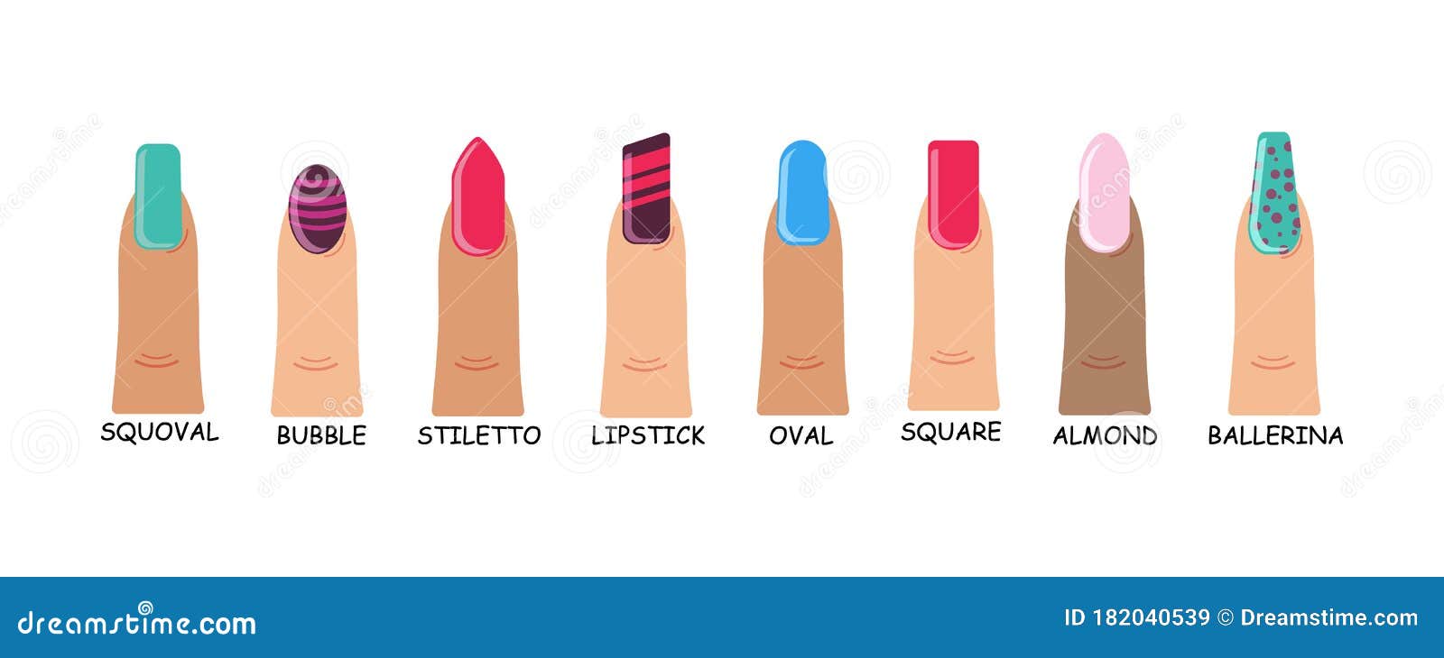 Shapes Of Nails. Black And White Illustration For Professional Manicure ...