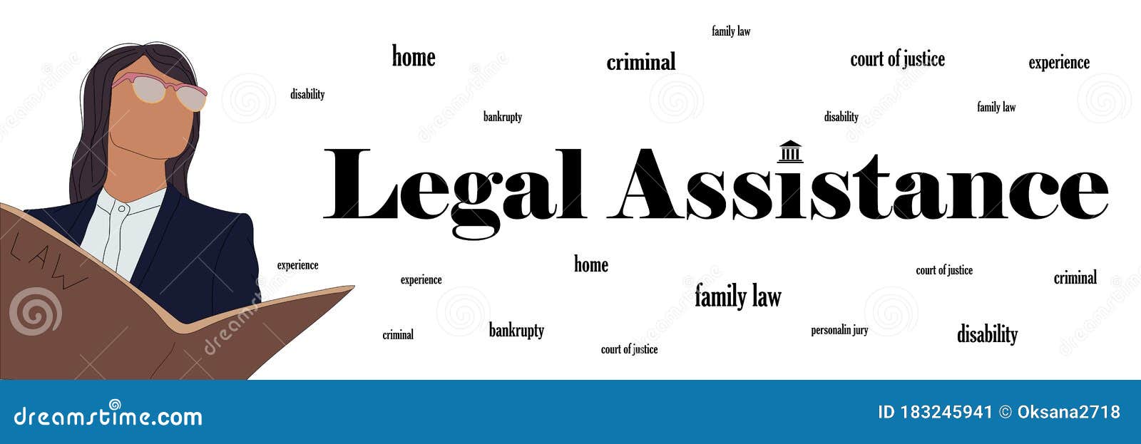 Legal Assistance Services Landing Page Flat Horizontal Banner. Stock ...