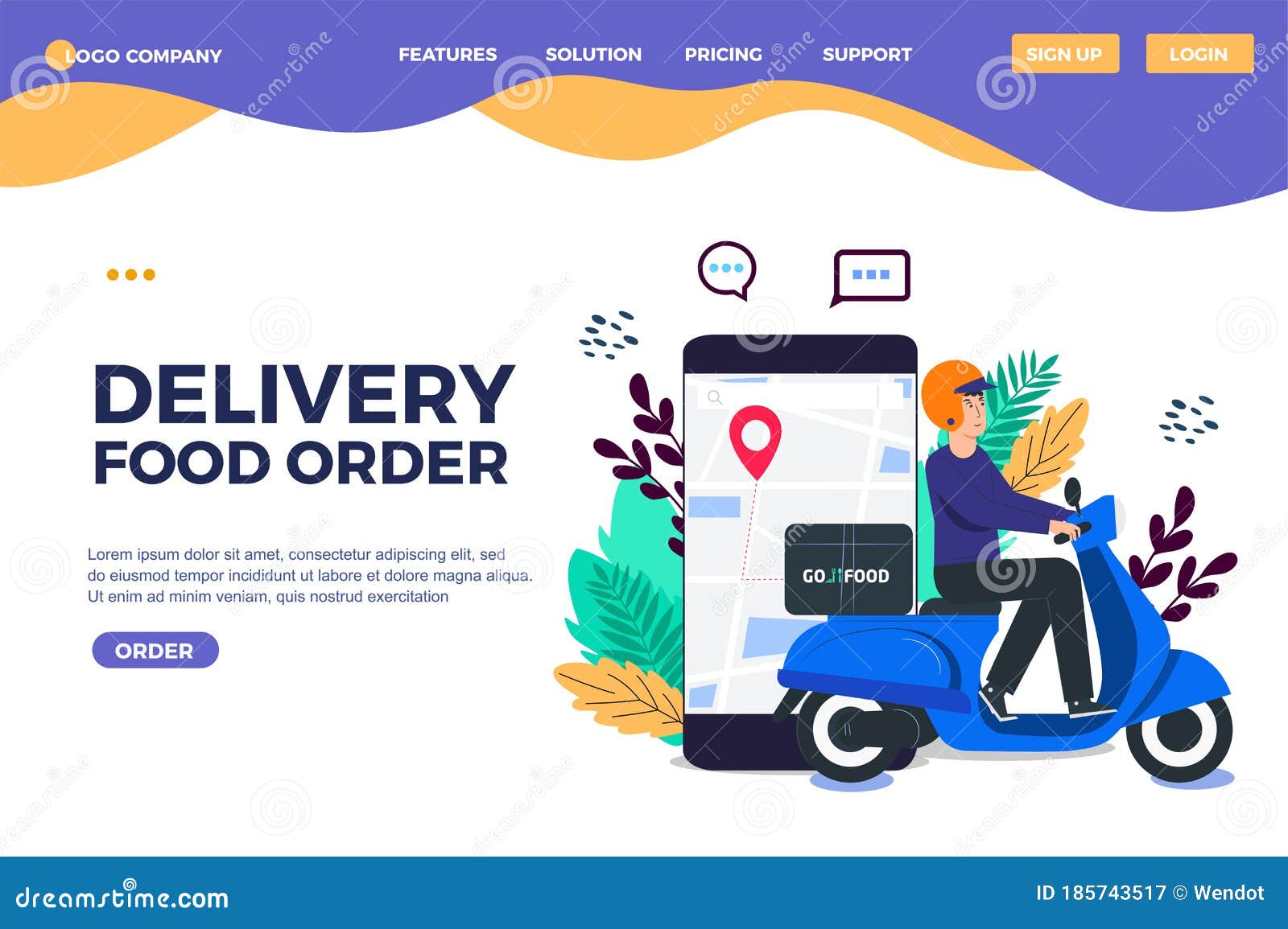 Fast and Free Delivery by Man Ride Scooter Concept. Food Service ...