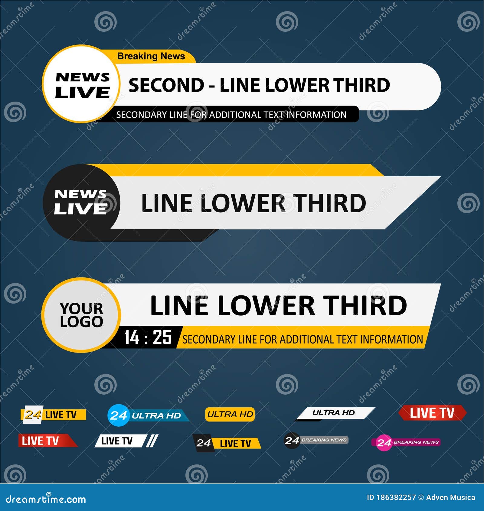 Lower Third TV News Bars Set Vector. News Lower Thirds Pack. TV News ...