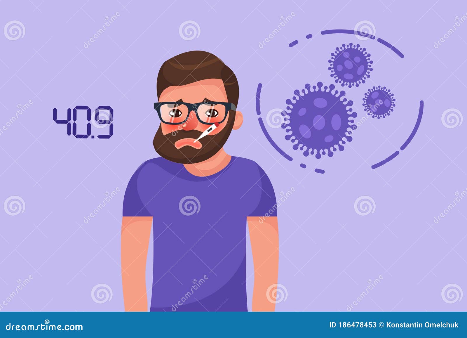 Fever Symptom. Woman Holding Thermometer. Person Measuring Body ...