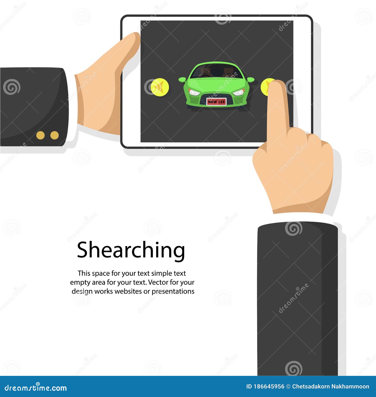 Choosing Car in Tablet Simple Flat Style Isolated on White Stock Vector ...