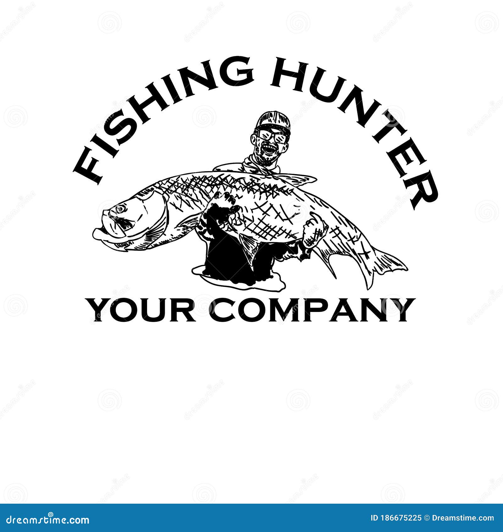 Hunter Fishing Camp. Emblem Template with Carp Fish. Design Element for ...