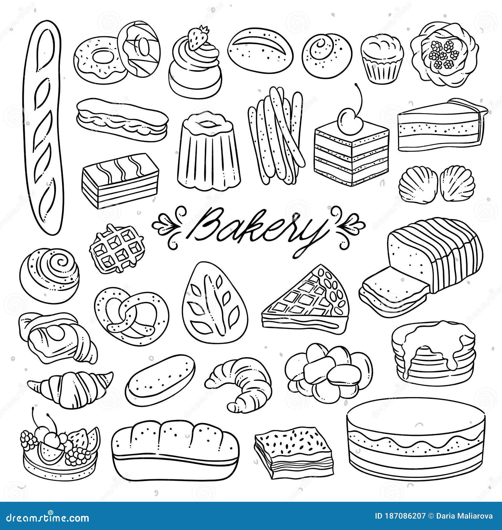 Hand Drawn Bakery Illustrations. Bread, Cakes, Cupcakes, Sweet Desserts ...