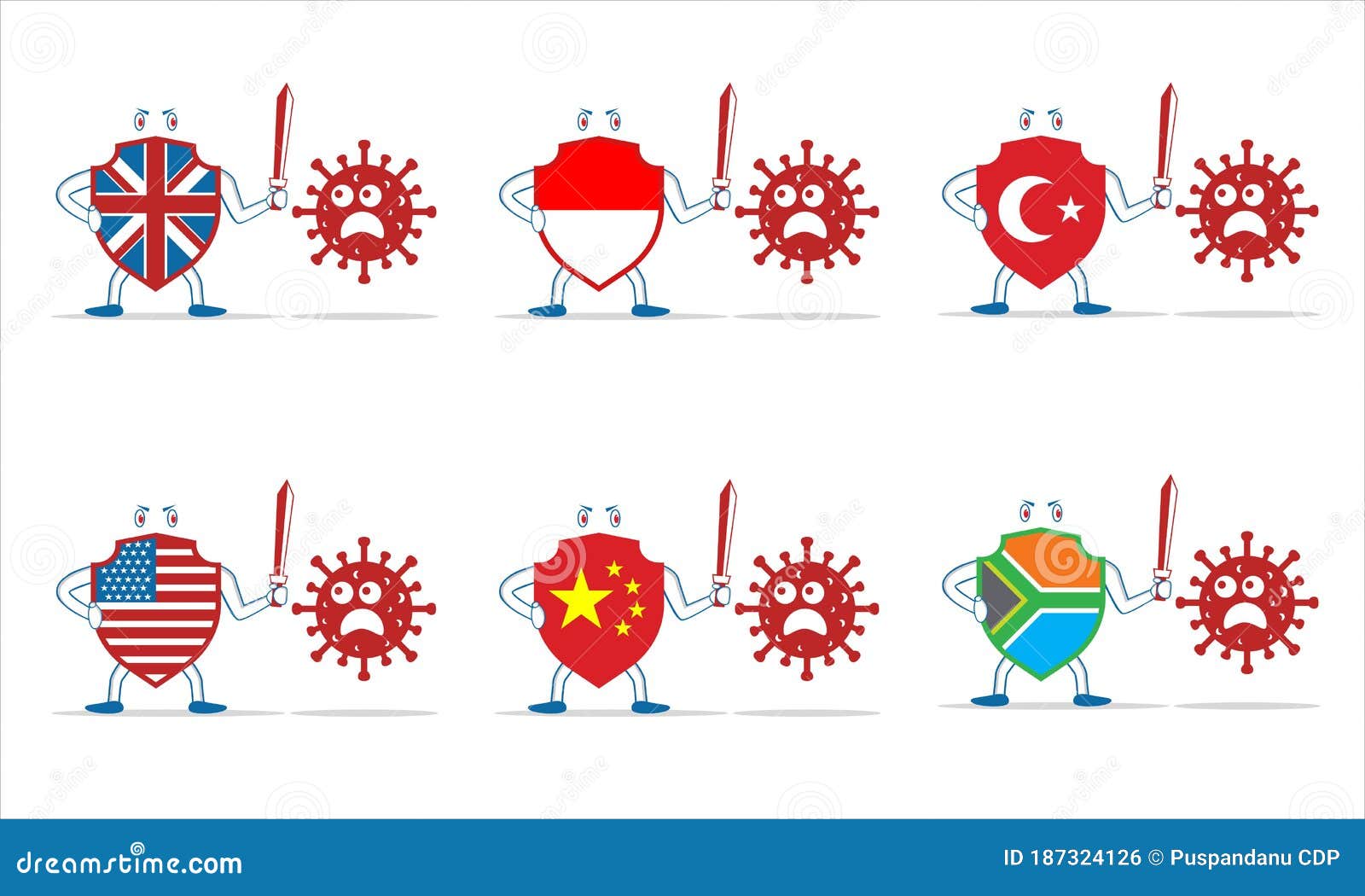 Shield-shaped Flag with a Sword Fighting Covid Virus 19 Stock Vector ...