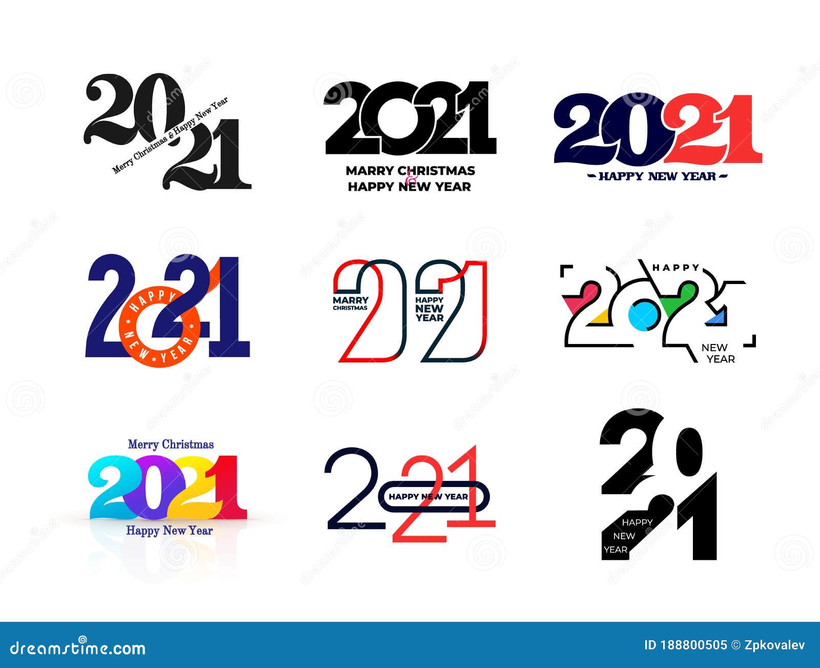 Big Set of 2021 Happy New Year Signs. Set of 2021 Happy New Year ...