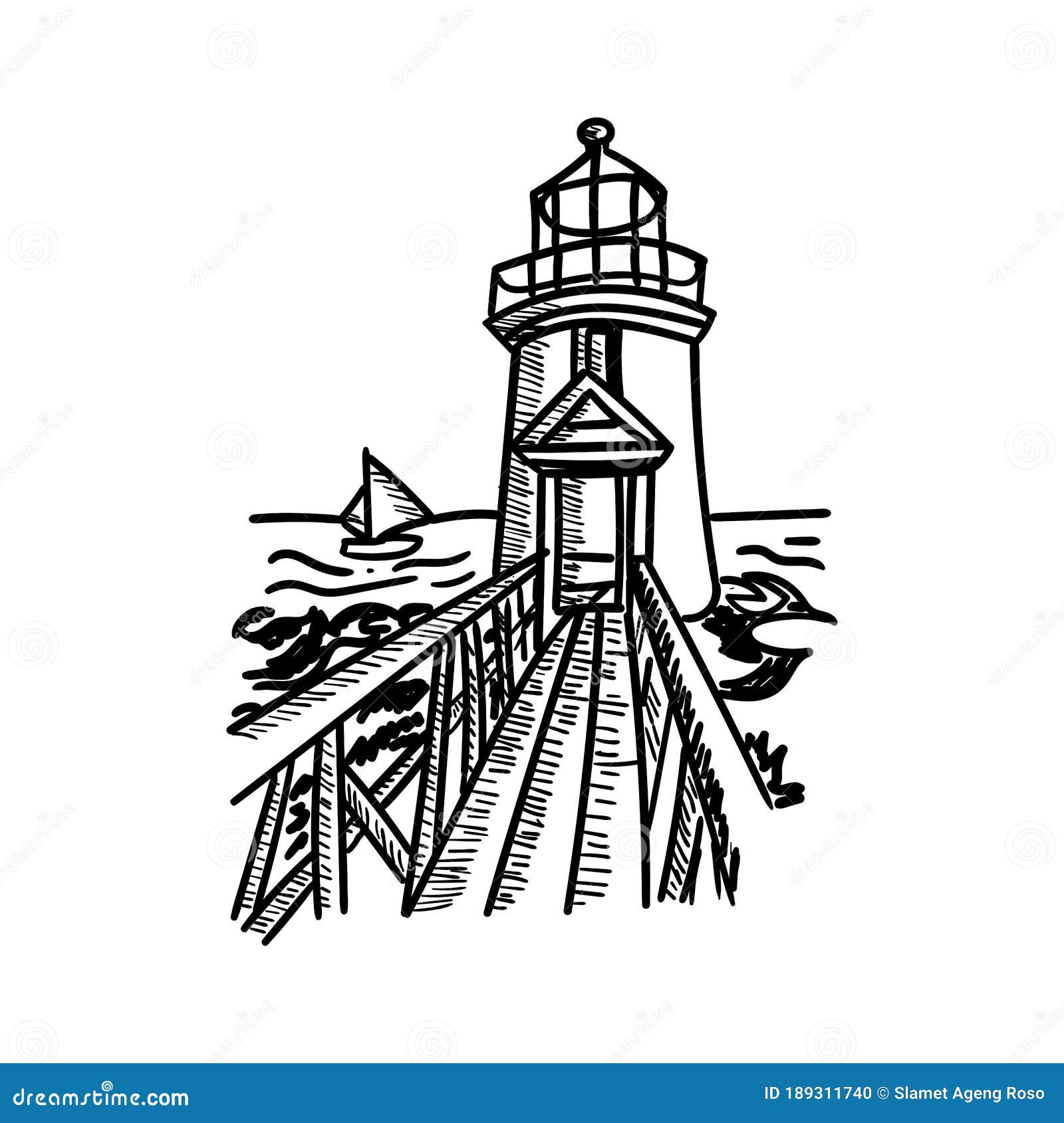 Illustration Lighthouse Hand Drawn Vector Stock Vector - Illustration ...