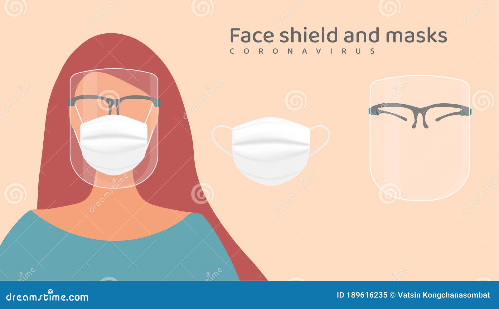 Woman Wearing a Face Shield and a Face Mask Stock Vector - Illustration ...