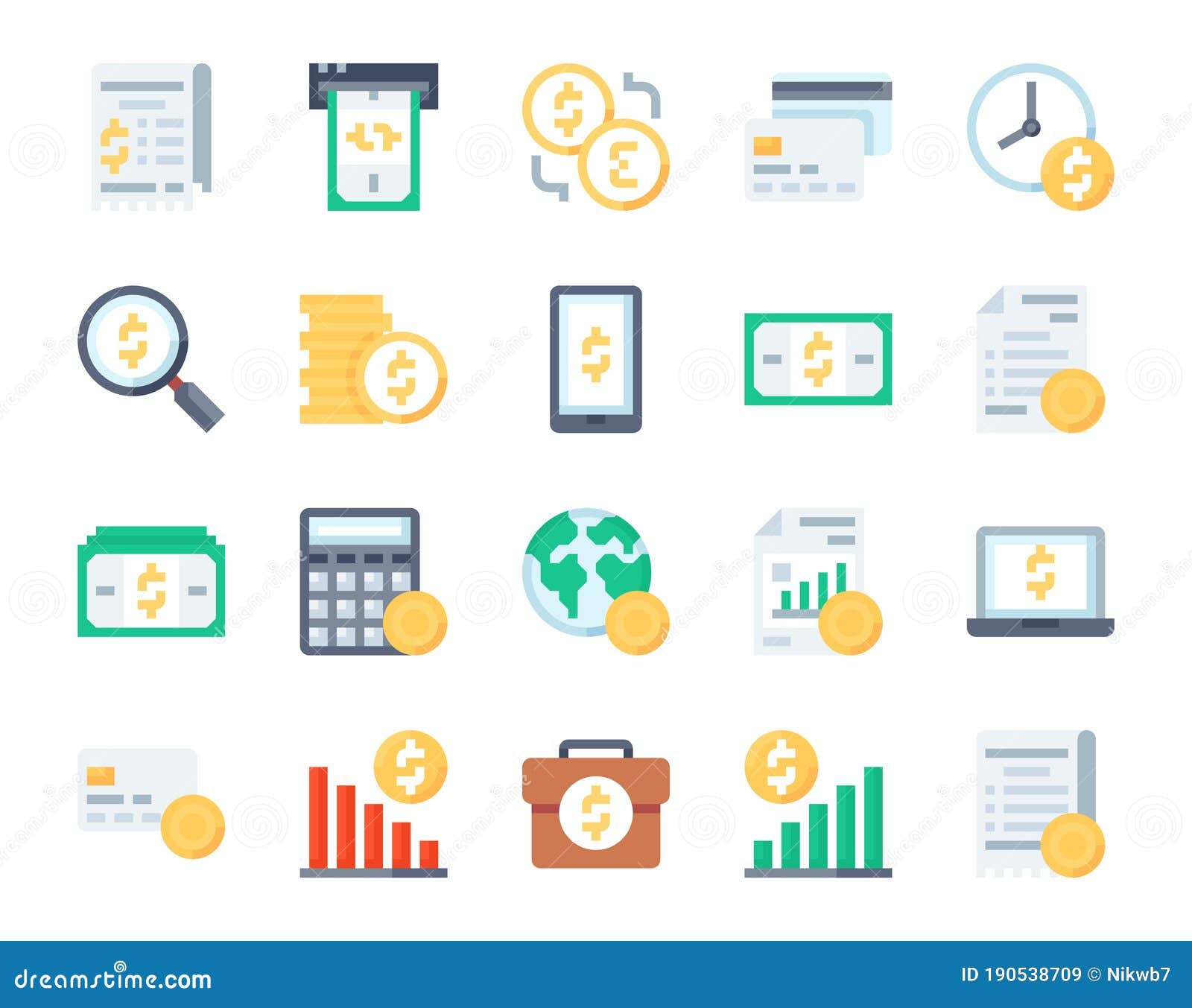 Business and Finance Flat Icon Set. Stock Vector - Illustration of ...
