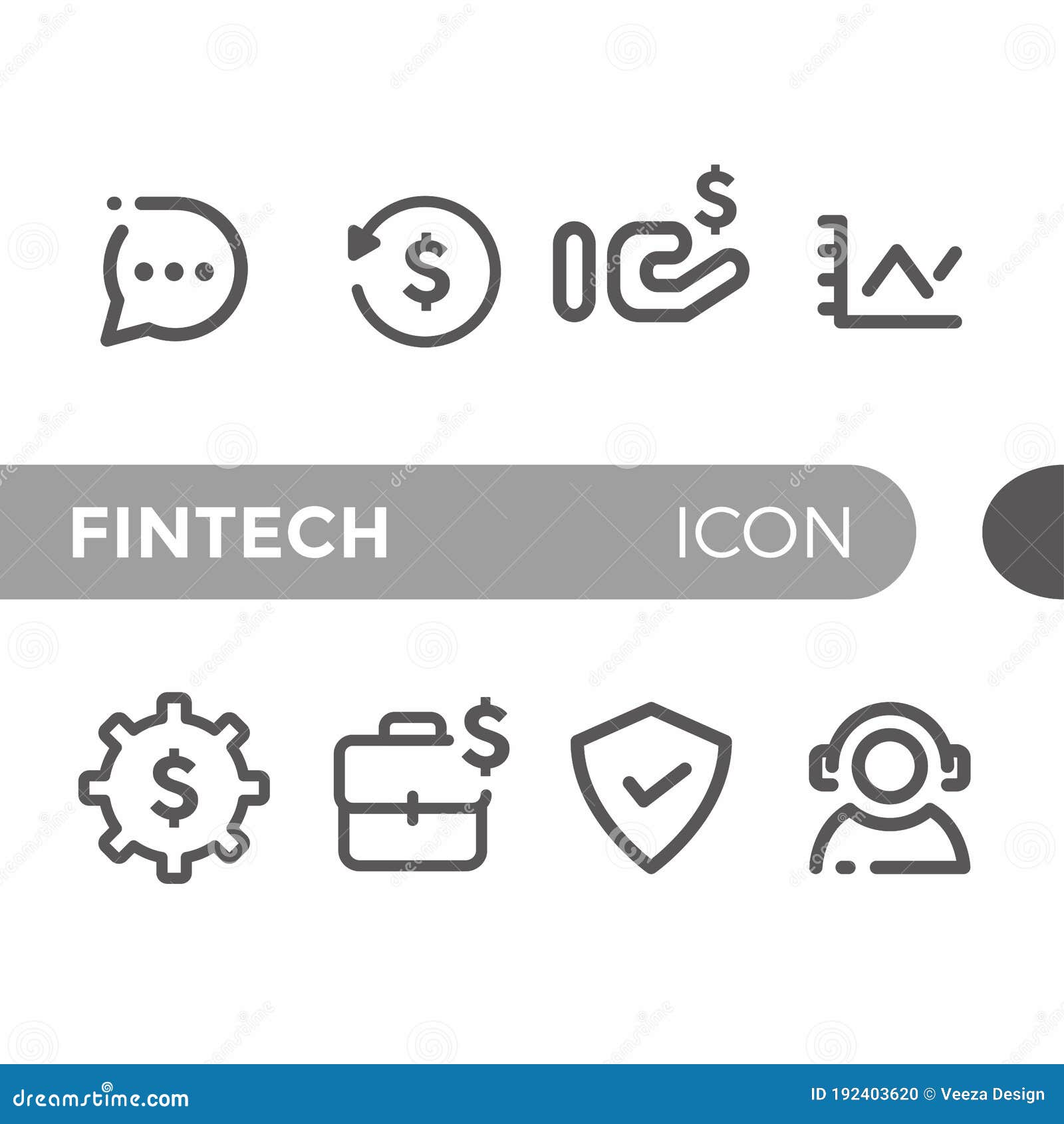 Black Monoline Color Icon Symbol Compilation of Fintech Design Stock ...