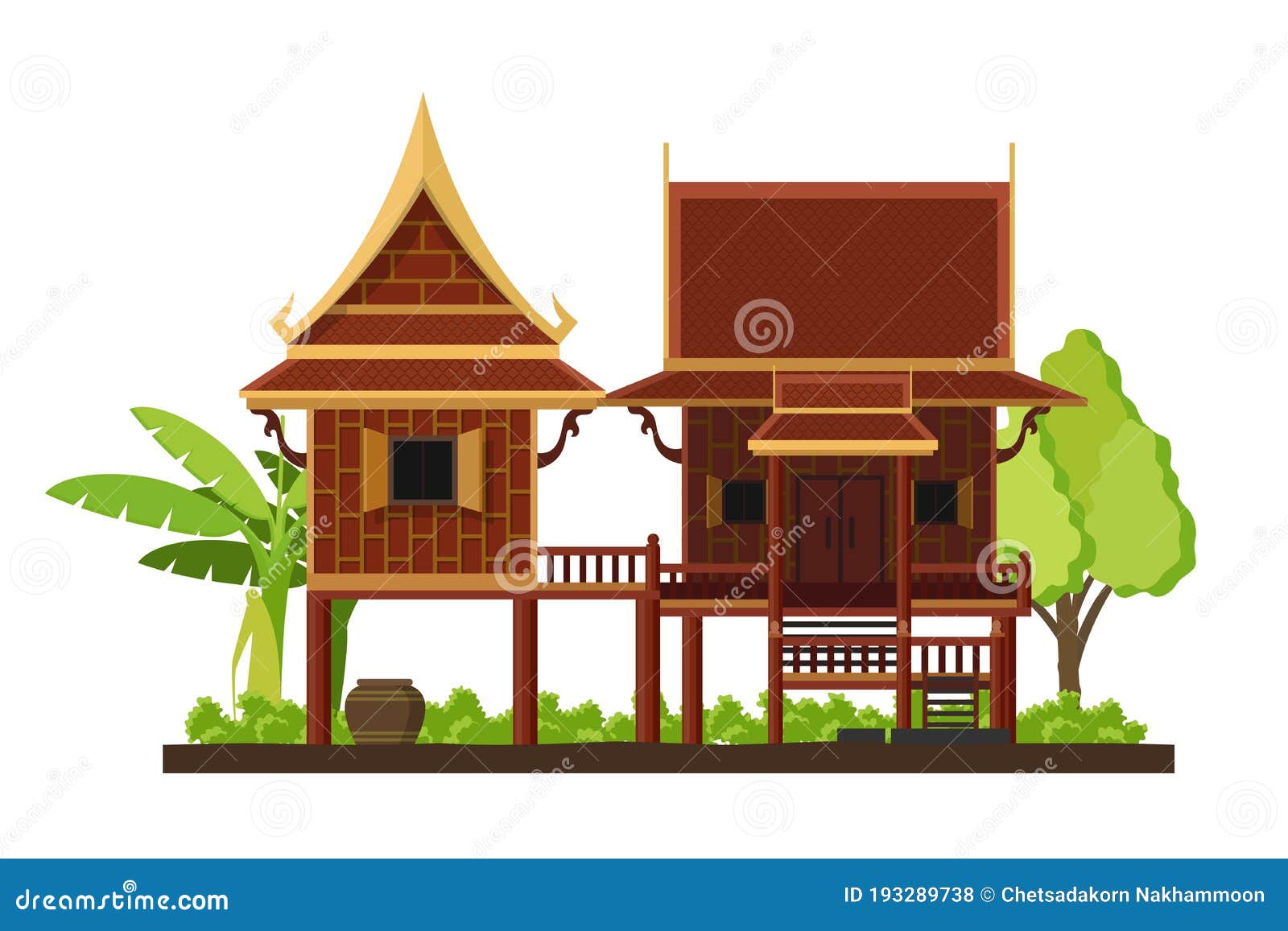 Thai Traditional House in Flat Style Isolated on White Background Stock ...