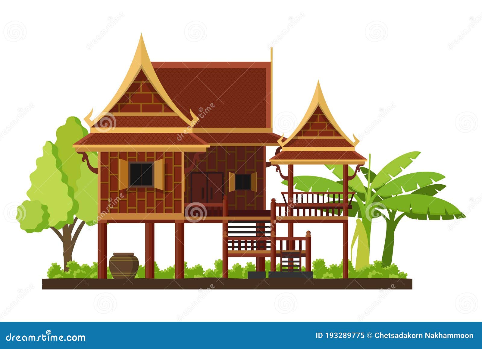 Thai Traditional House in Flat Style Isolated on White Background Stock ...